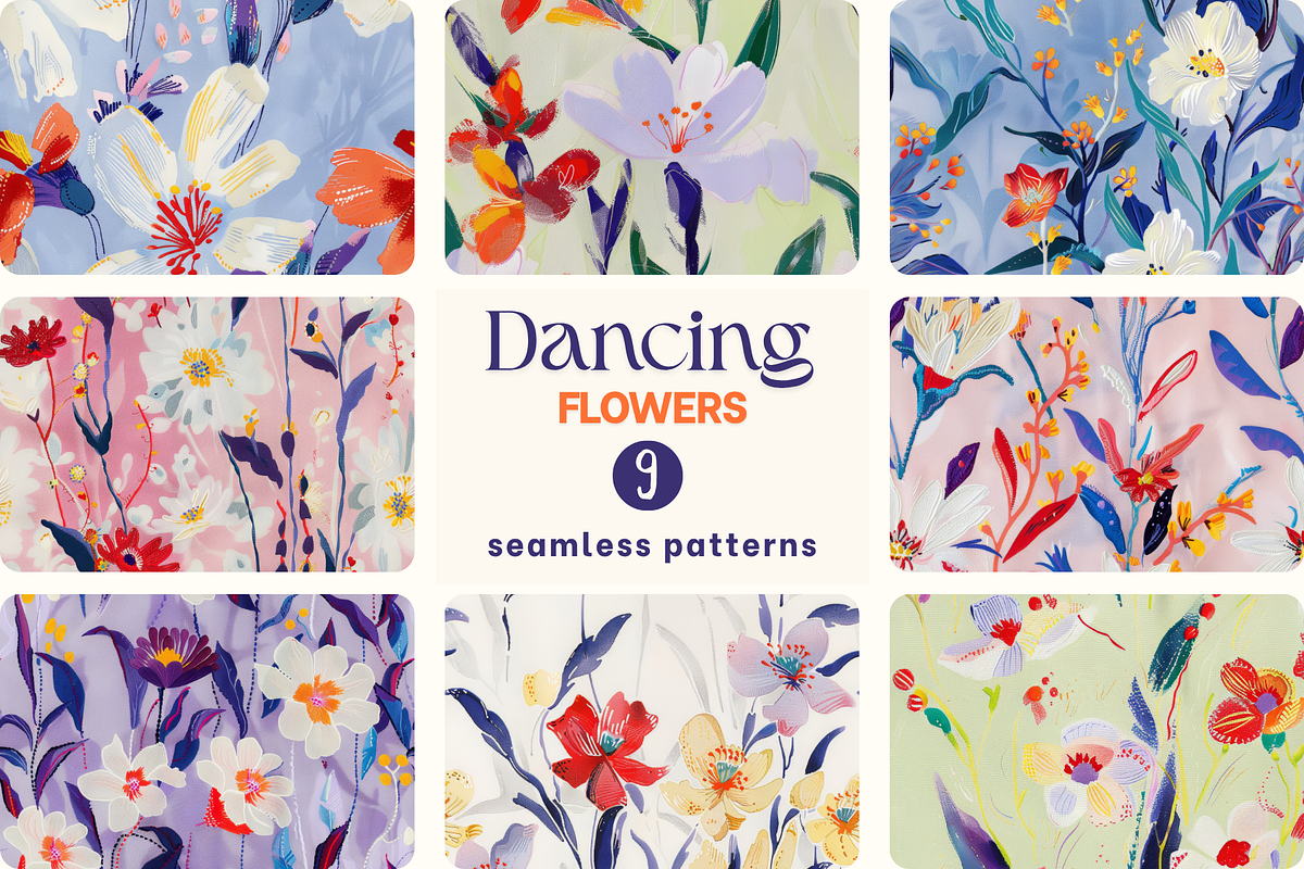Dancing Floral Seamless Patterns, a Pattern Graphic by Ninterints