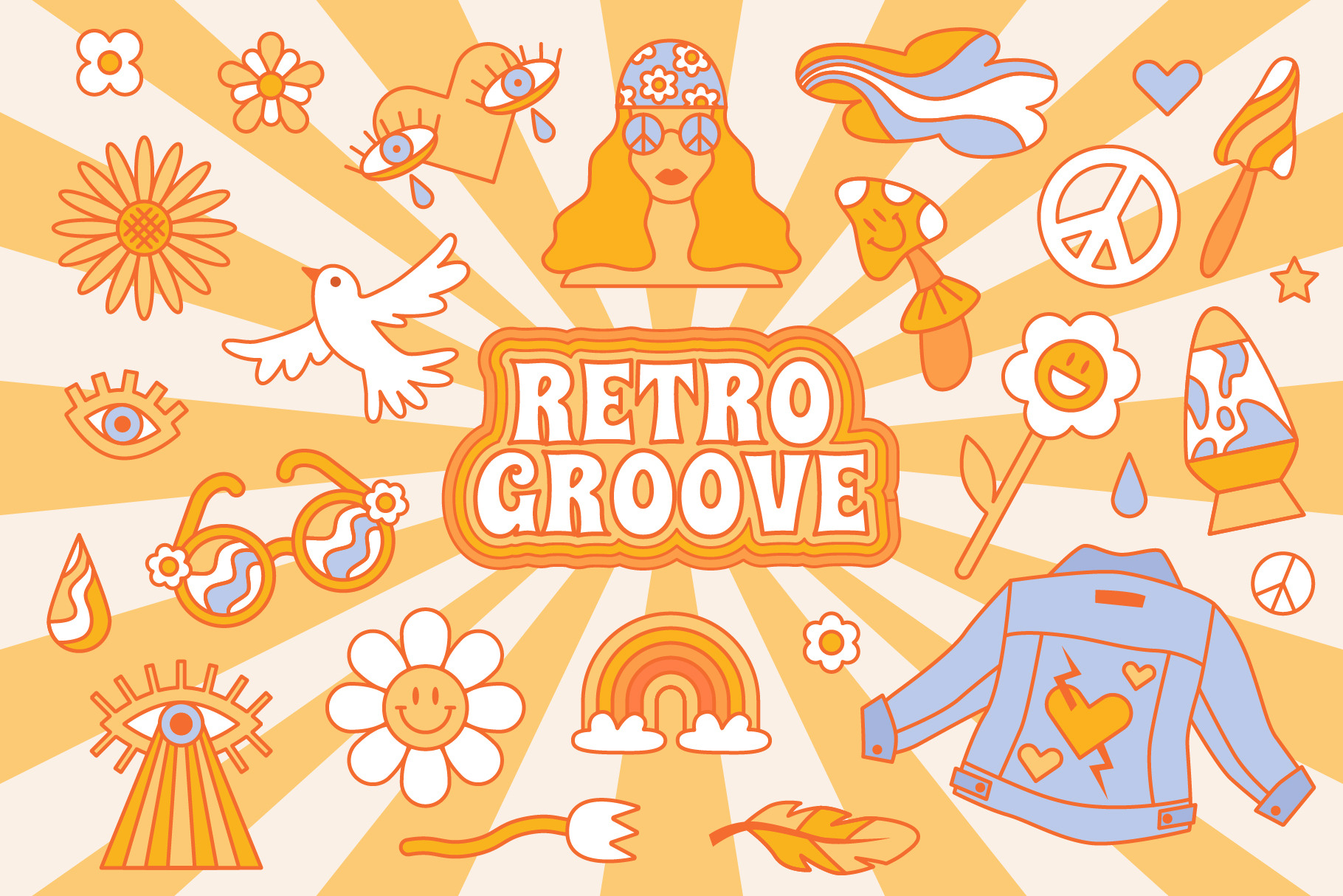 Retro Groove | Clipart + Patterns, an Illustration by katieromanoff_art