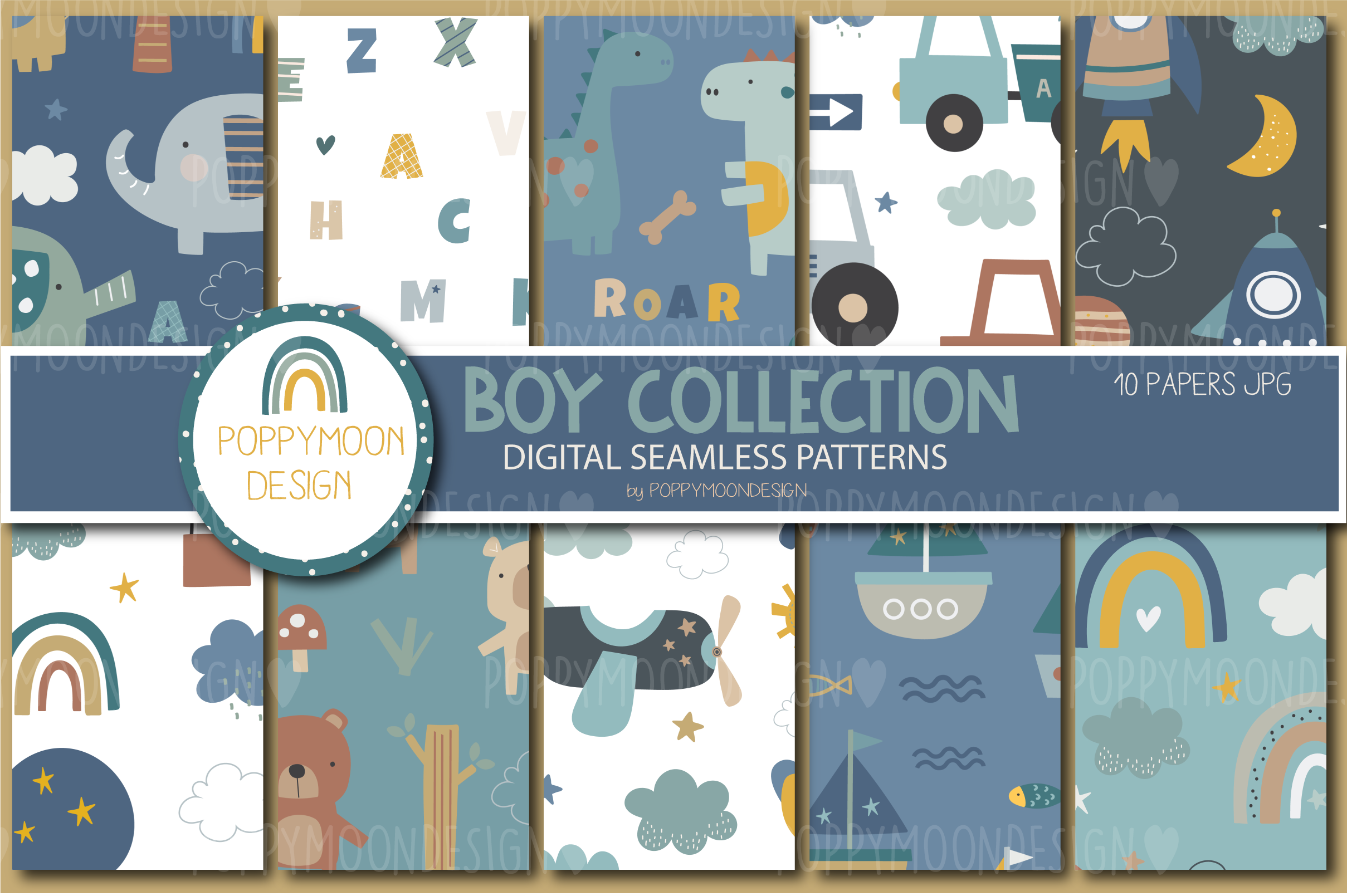 Boy collection, seamless paper set, a Pattern Graphic by Poppymoondesign