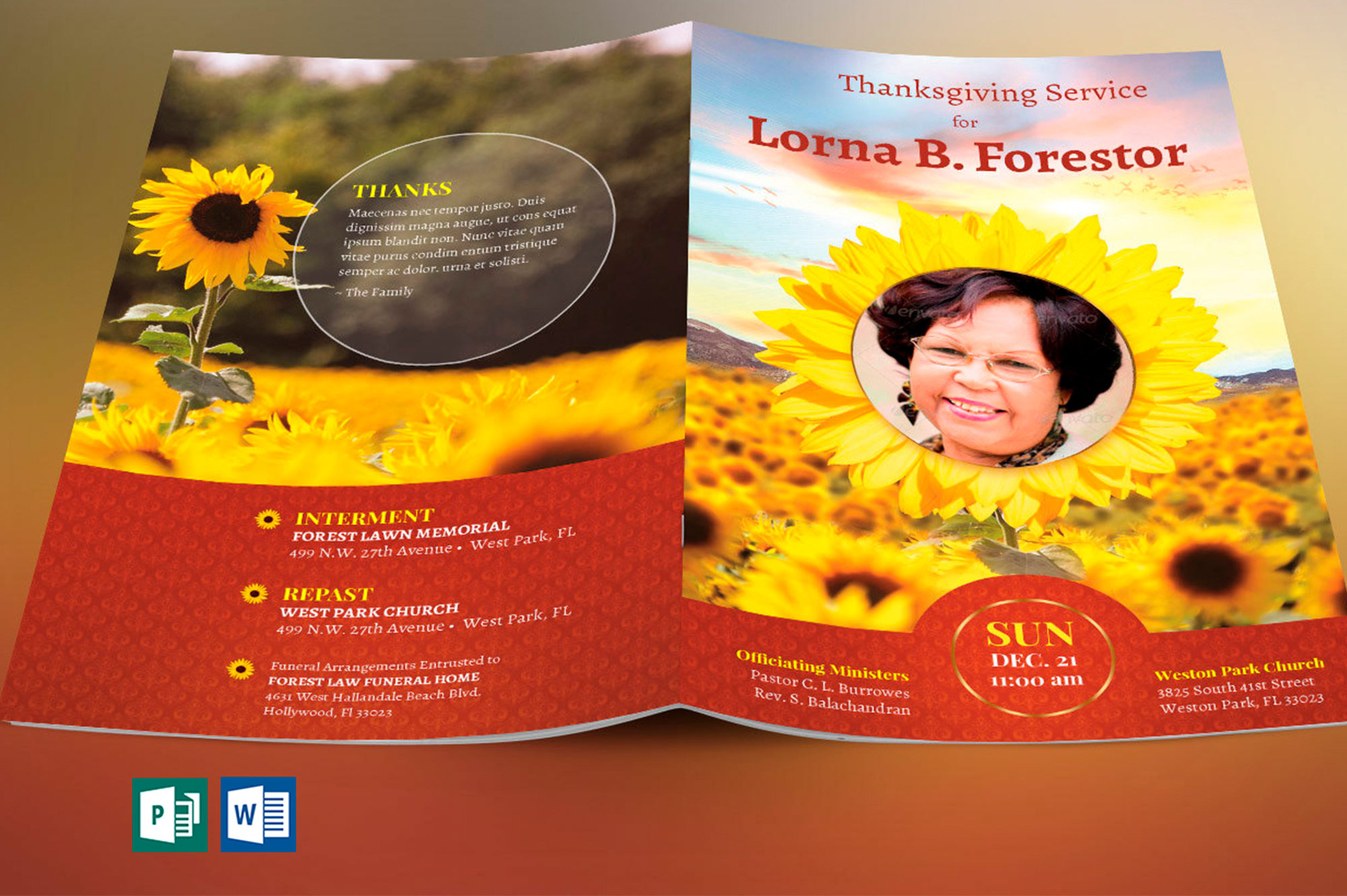Sunflower Funeral Program Word