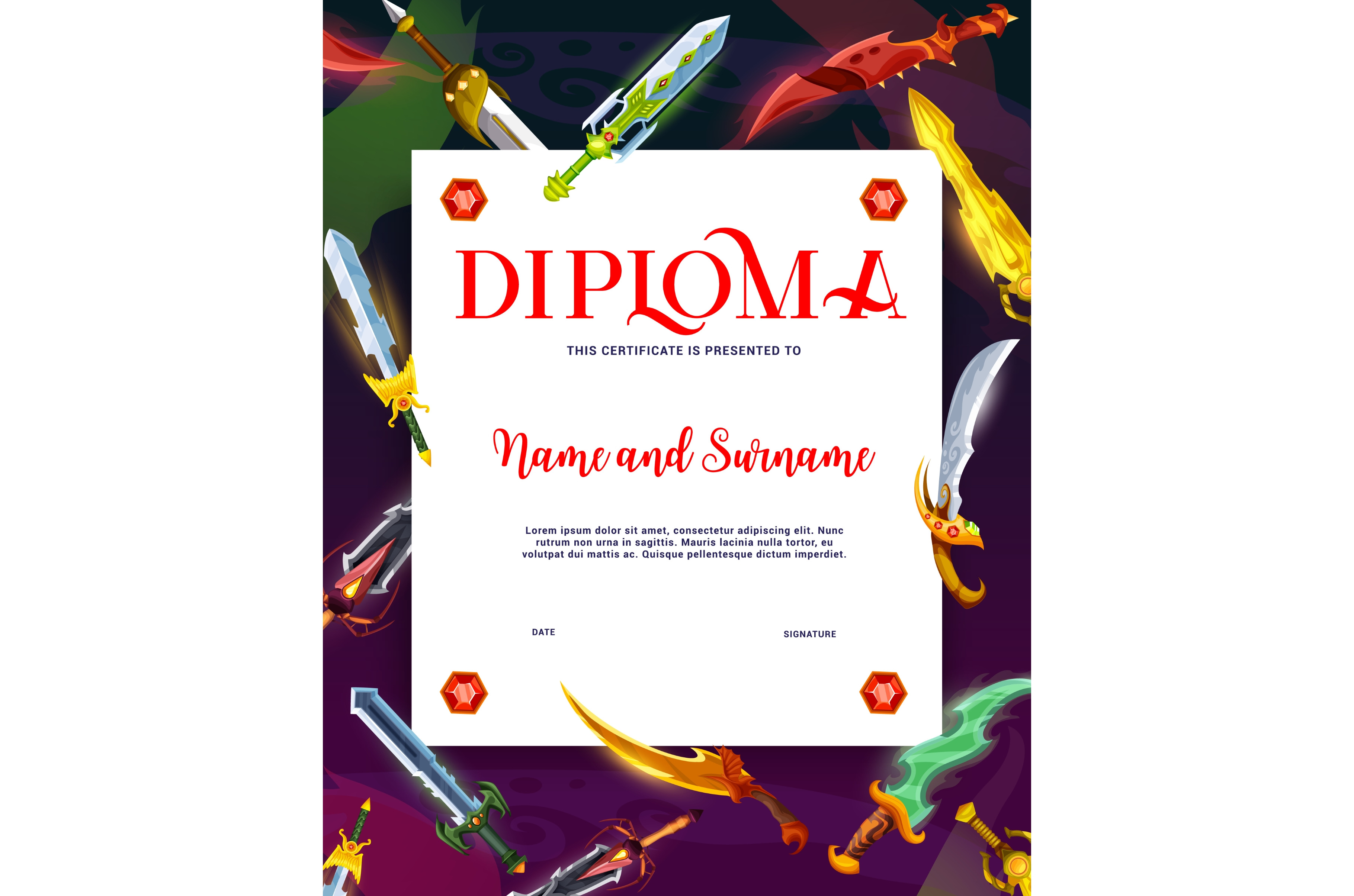 Kids knight diploma, magic sword | Object Illustrations ~ Creative Market