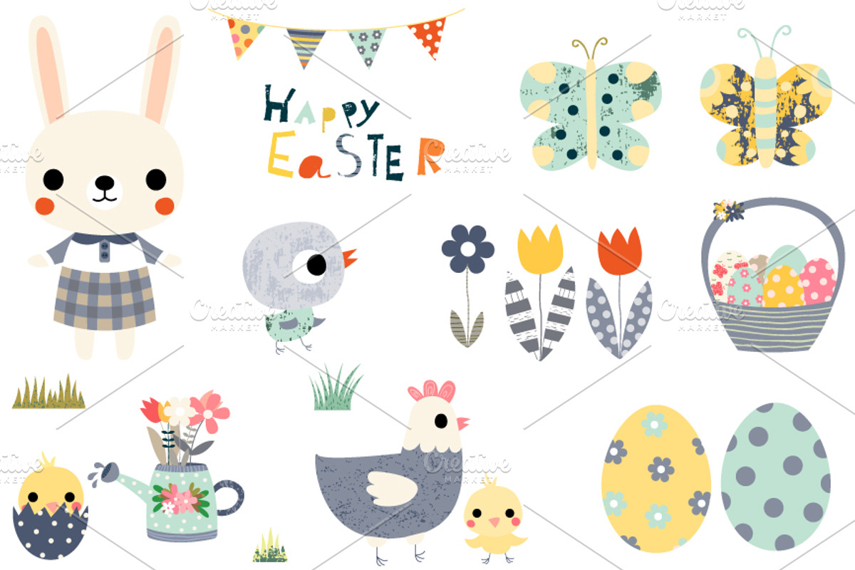 Easter clip art set with animals, an Animal Illustration by Pravokrugulnik