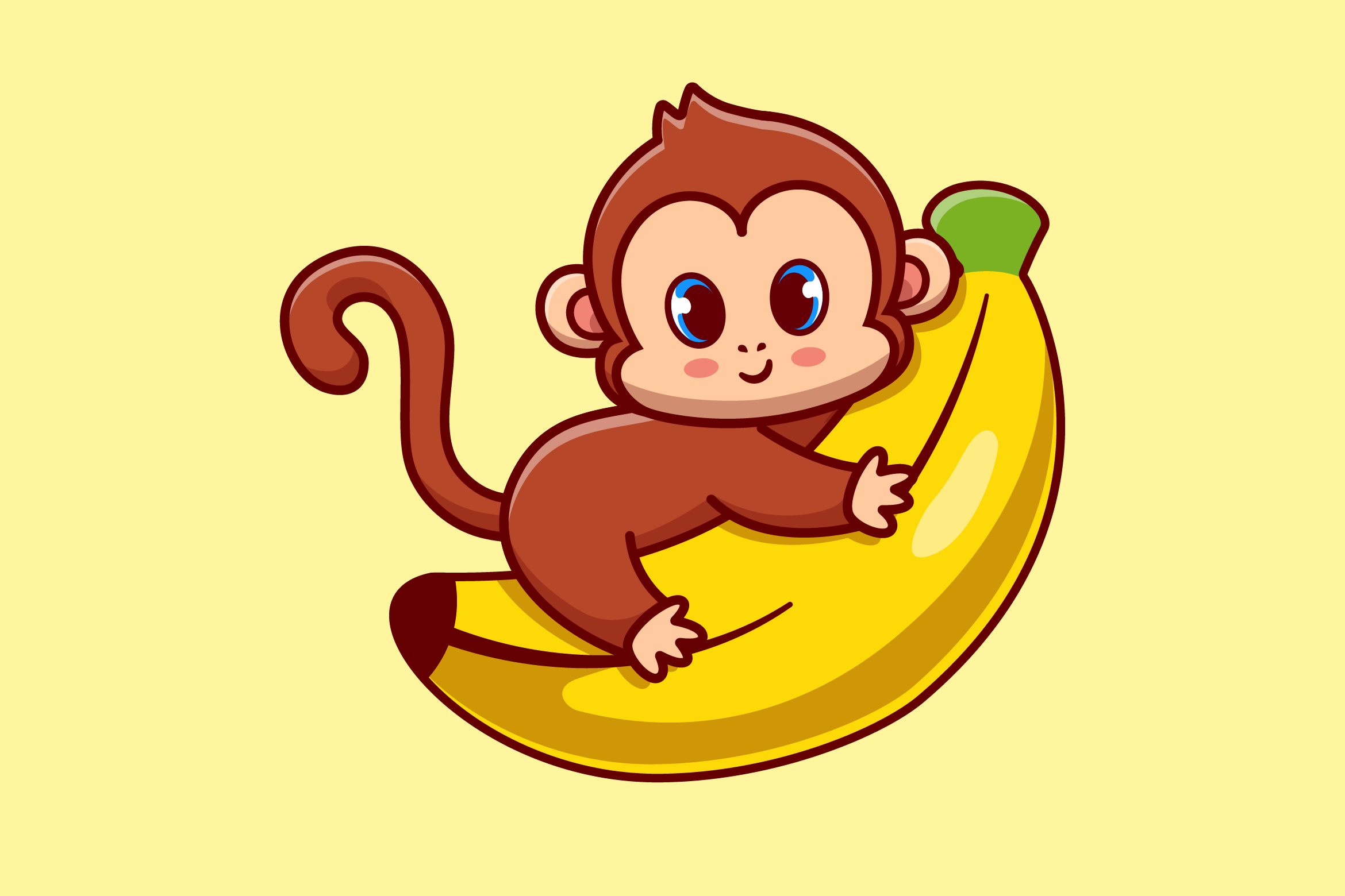 Cute Monkey Hug Banana Cartoon, an Animal Illustration by Catalyst Labs