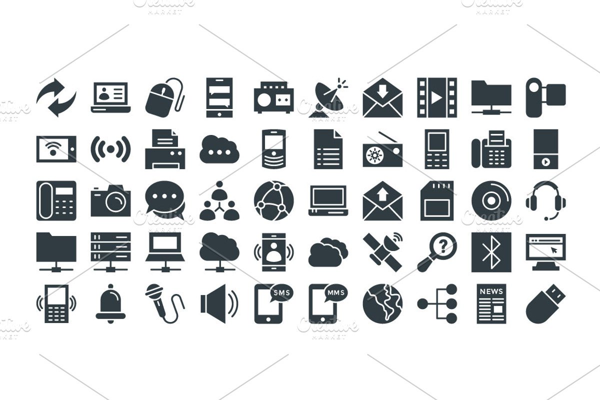 125 Communication Vector Icons, a Solid Icon by Vectors Market