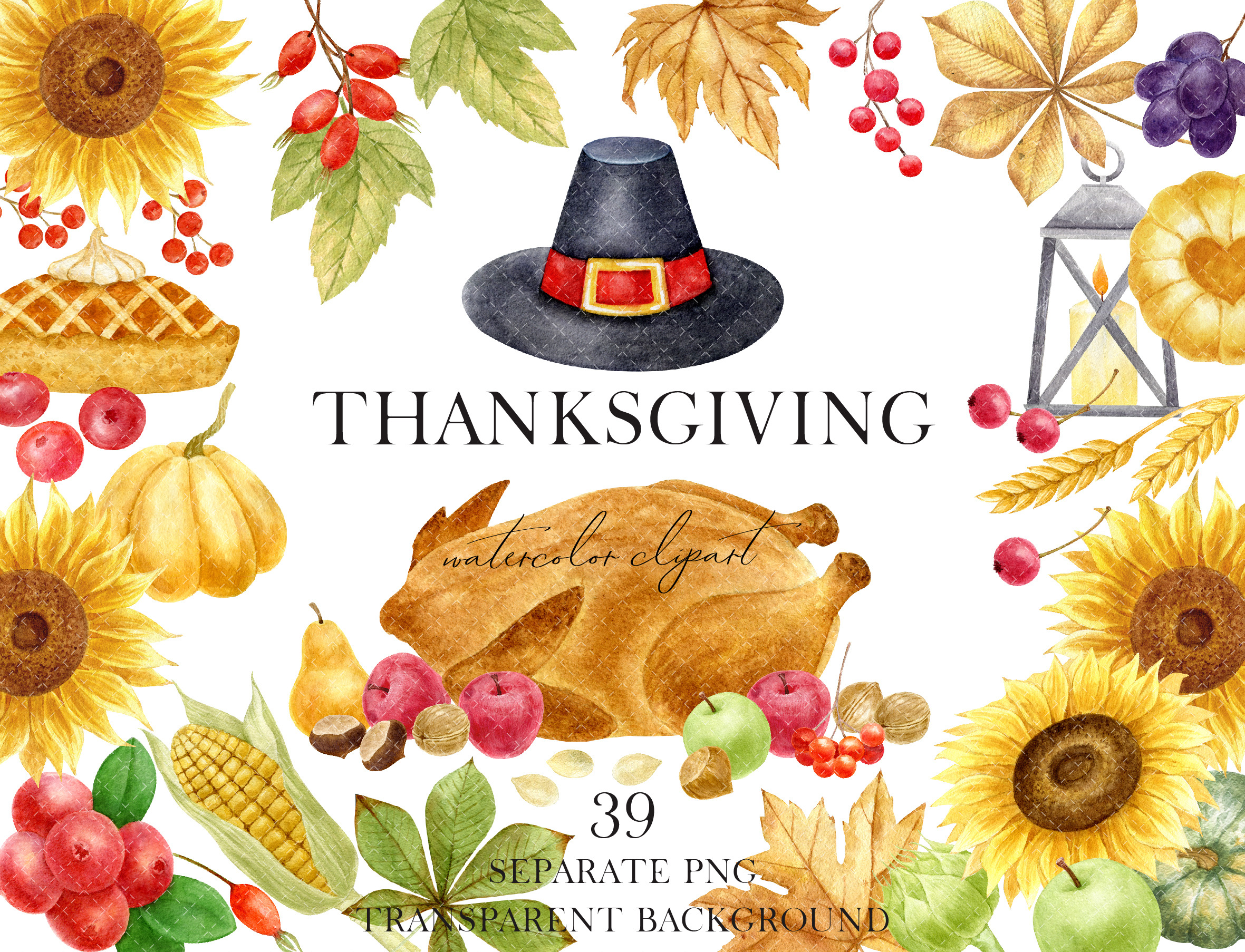 Thanksgiving Watercolor Clipart | Graphic Objects ~ Creative Market