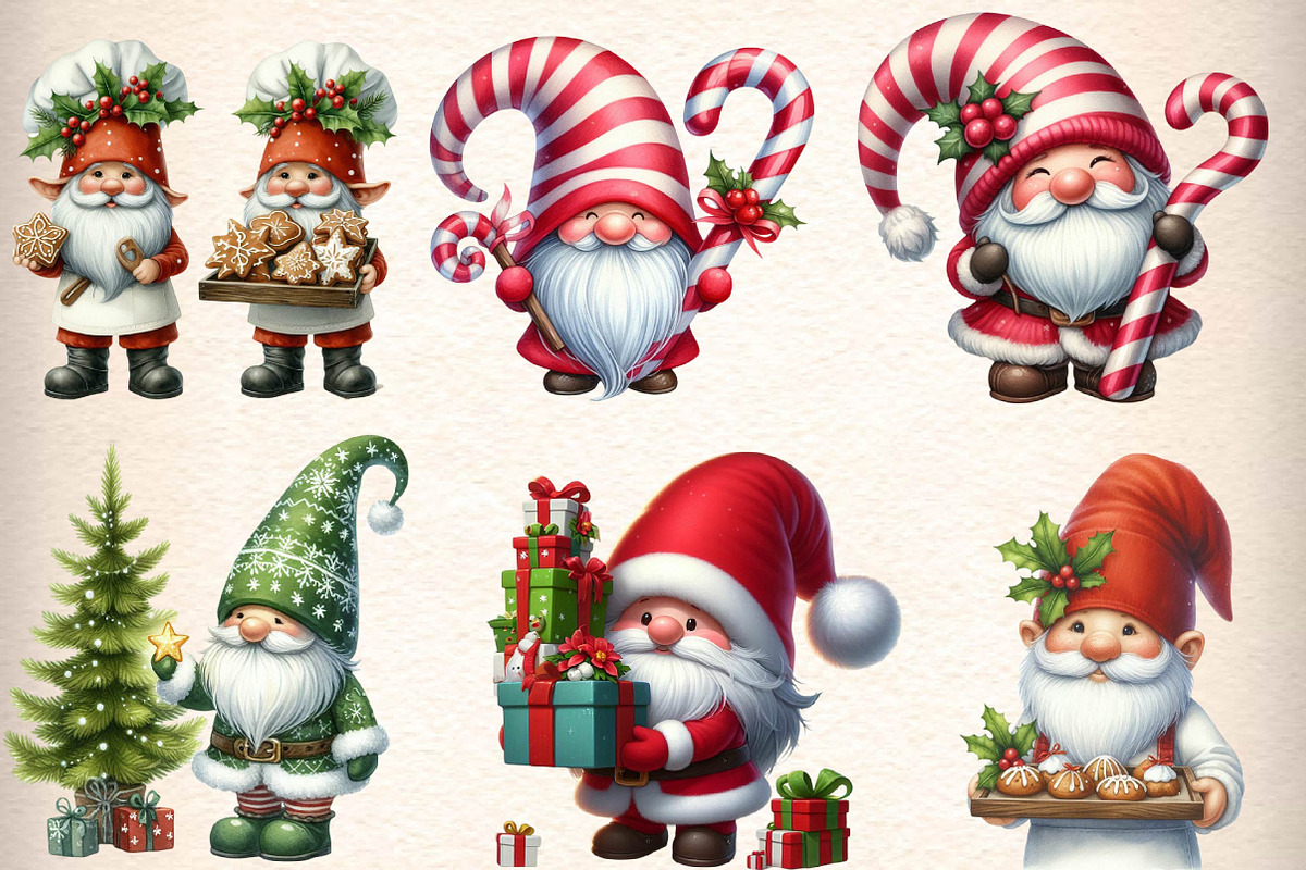 Christmas Gnome Watercolor Clipart, an Illustration by CreationArt
