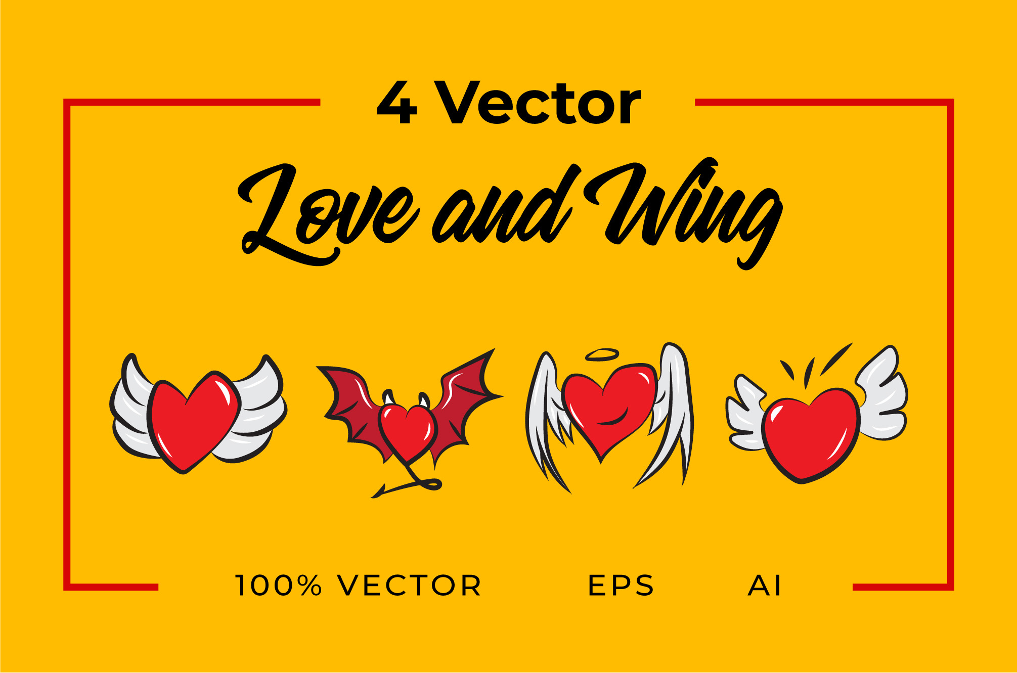 4 Vector Love and Wing, an Object Graphic by yantodesign