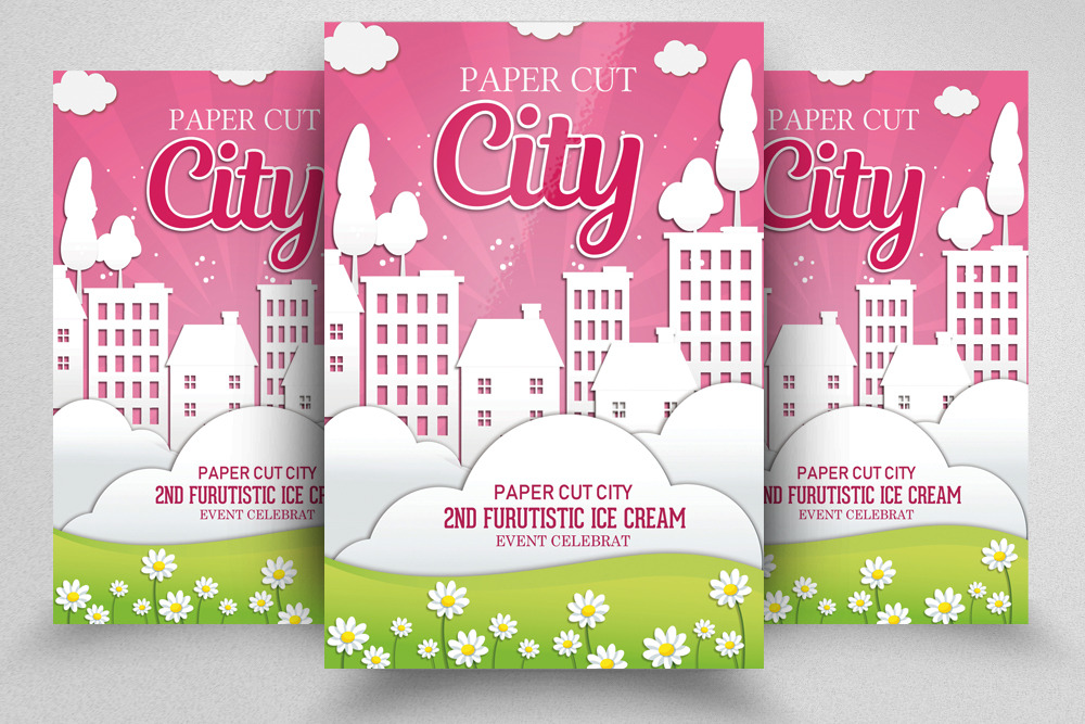 Paper Cut Style City Flyer/Poster, a Flyer Template by Psd Templates