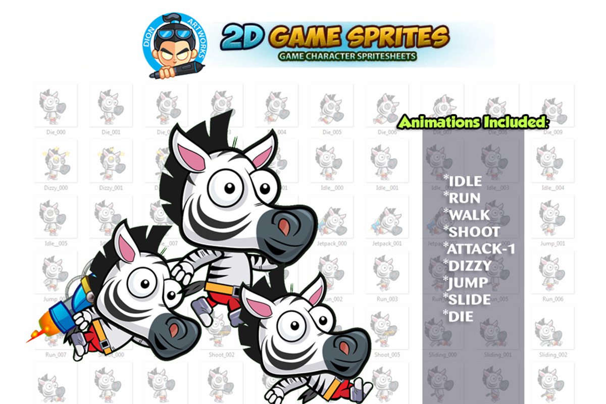 Zebra 2D Game Sprites, an Animal Illustration by DionArtworks