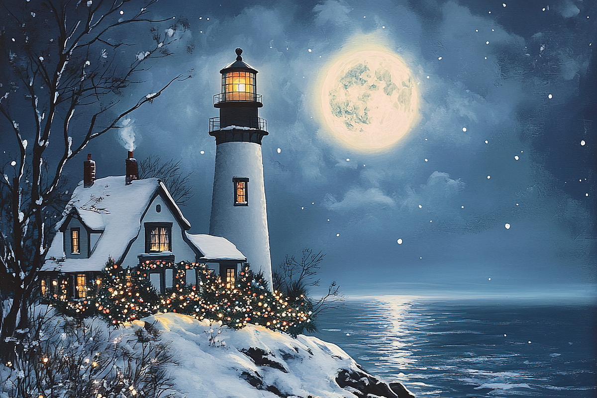 Christmas Night Lighthouse