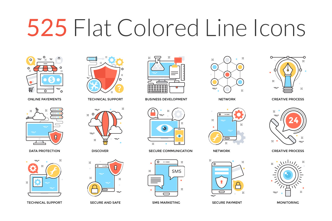 525 Flat Colored Line Icons, an Outline Icon by Creative Stall
