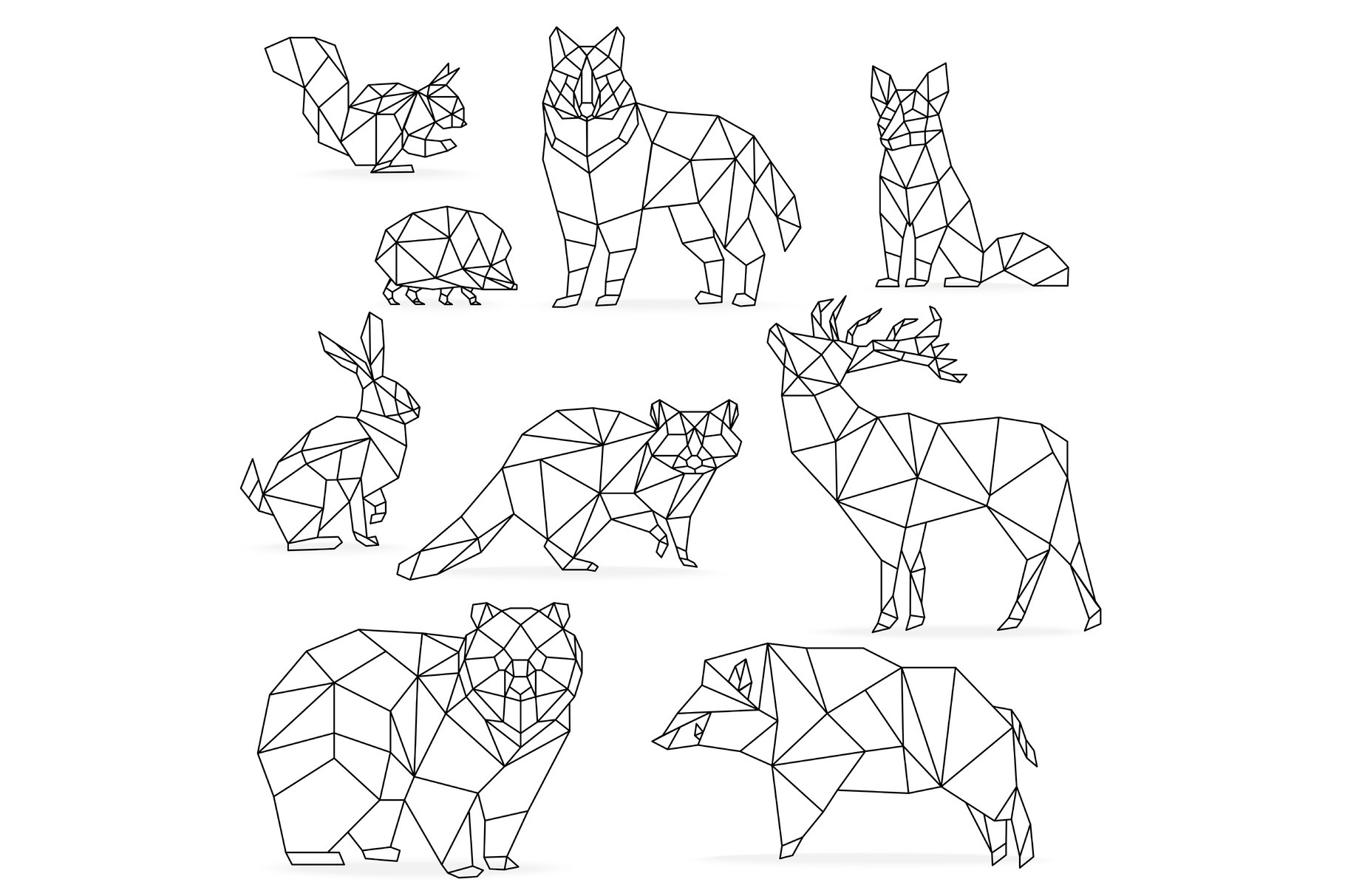 Low poly line animals set., an Animal Illustration by Lemberg Vector