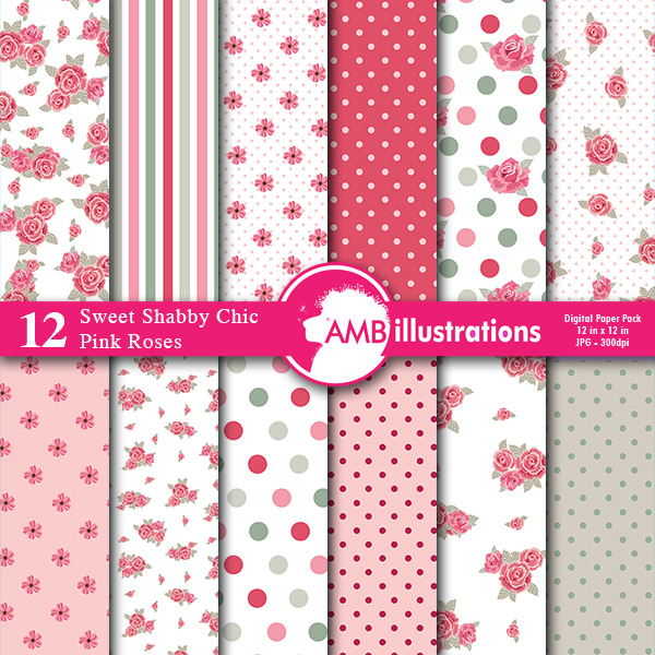 Digital Paper Pink Roses AMB-954, a Pattern Graphic by AMBillustrations ...