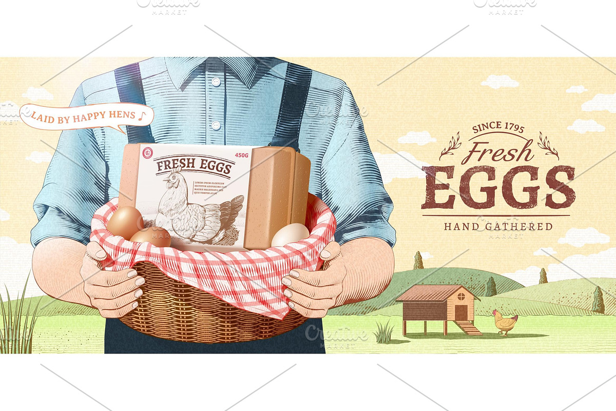 Egg ad template in engraving style, a Flyer Template by TotallypicRF ...