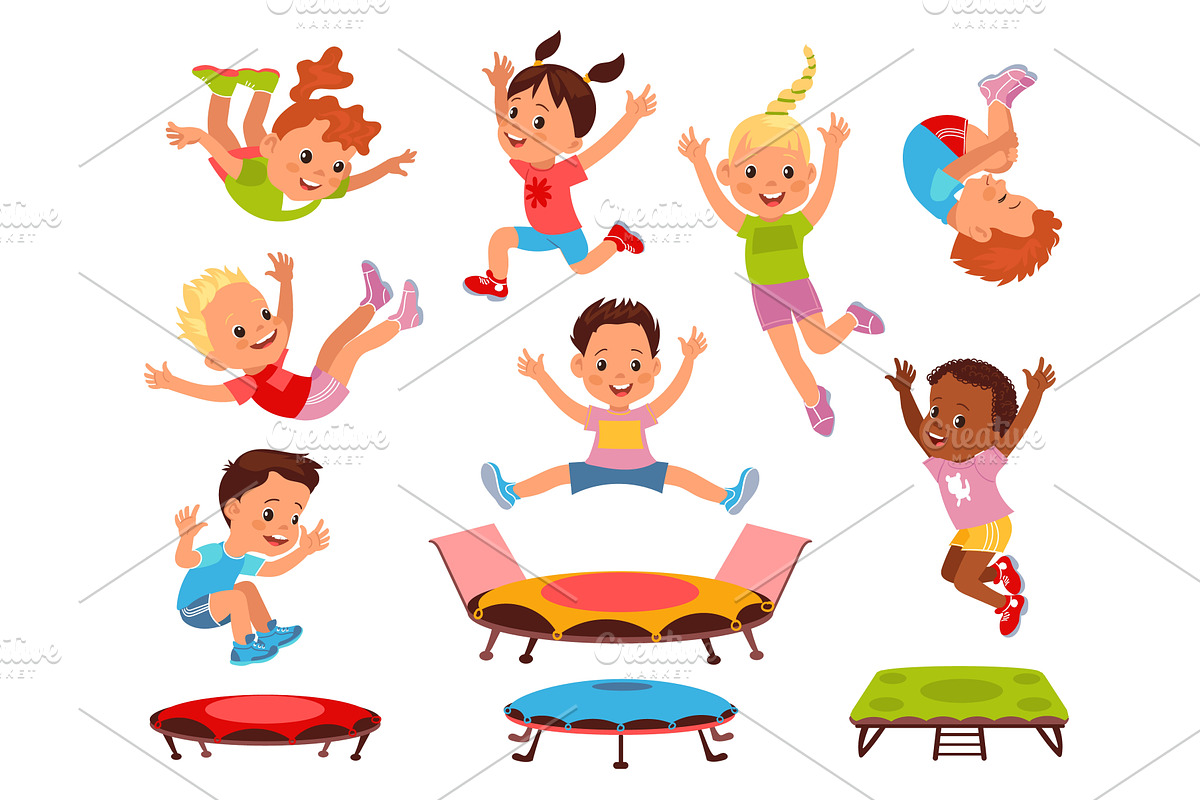 Cartoon children jumping on, a Person Illustration by Vectorbuum