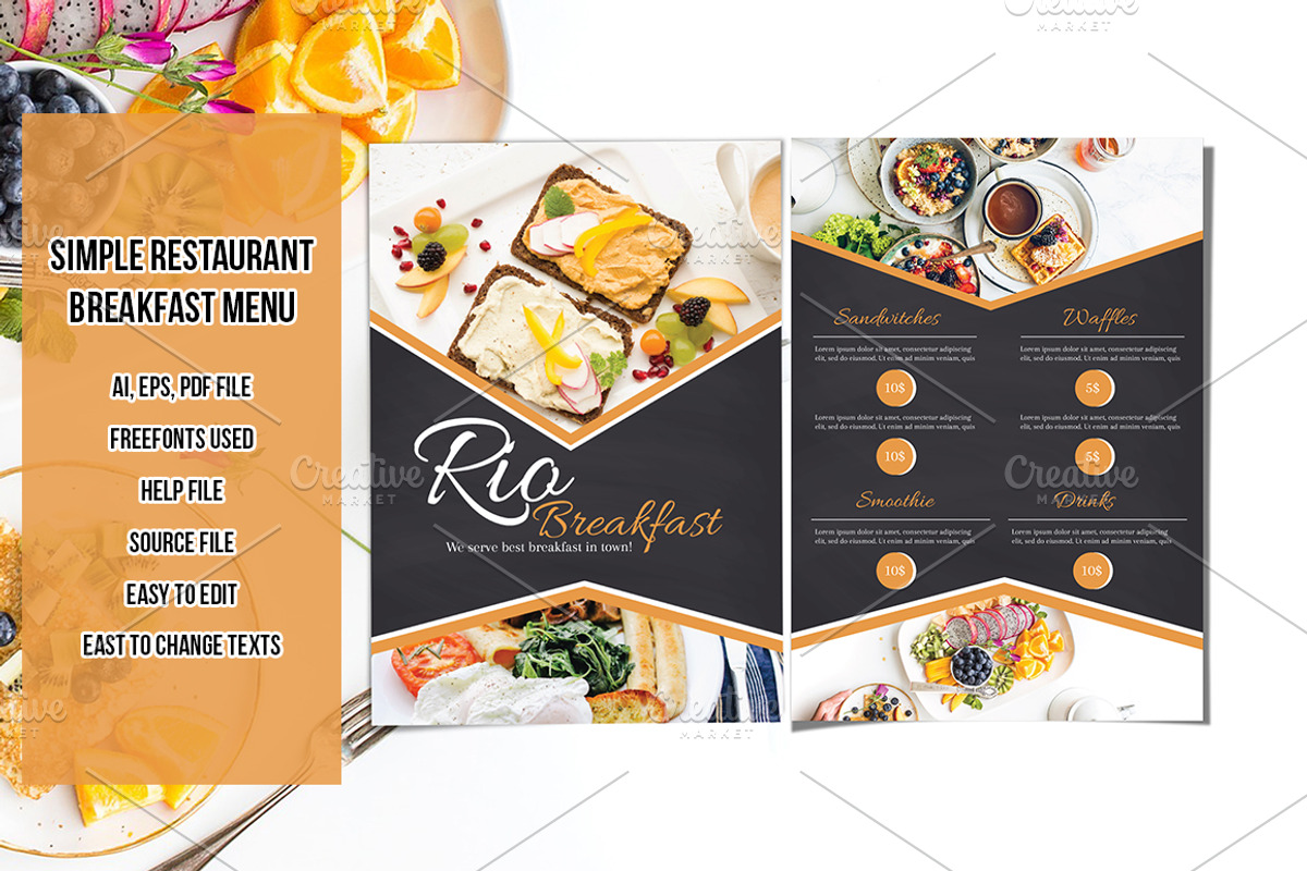 Simple Restaurant Breakfast Menu, a Flyer Template by Minimalist Studio