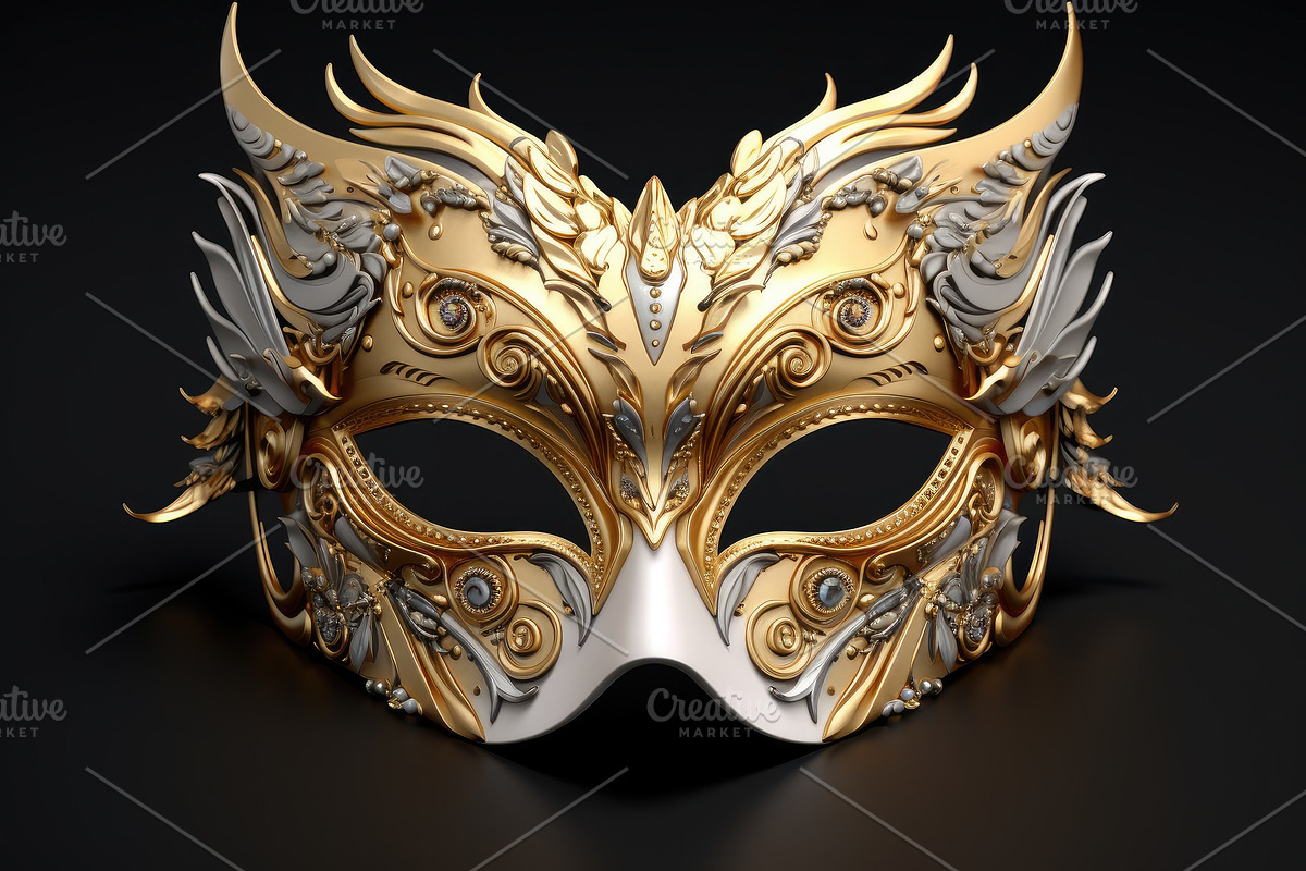 Extravagant Golden Masquerade Mask with Elaborate Feather Design, a ...