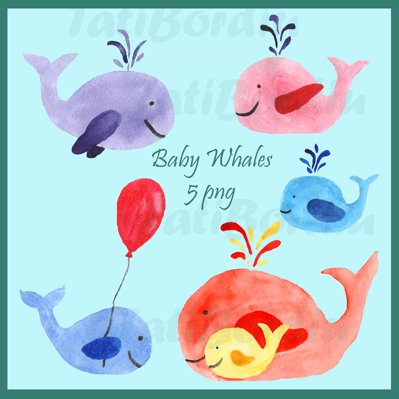 Watercolor Baby Whales Clip Art, an Object Graphic by Tati Bordiu