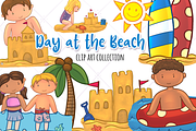 Cute Kids At The Beach Clip Art, an Illustration by Keepin' It Kawaii