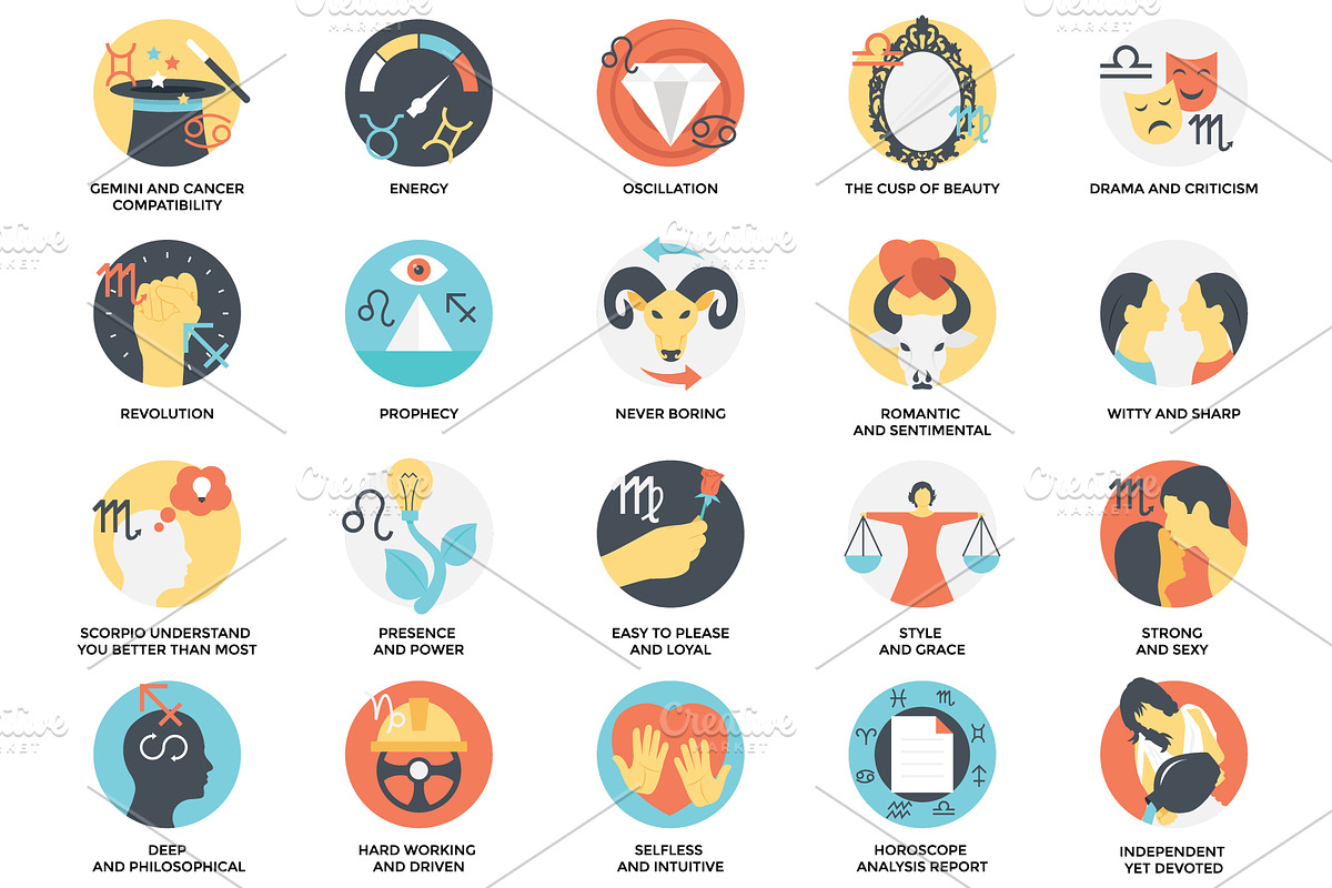 60 Flat Astrology Icons, an Icon by Prosymbols