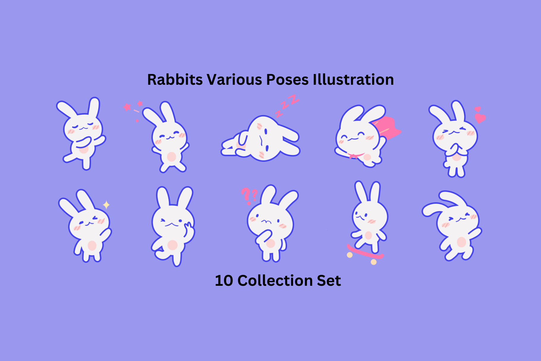 Rabbits Various Poses Illustration, an Animal Illustration by Creathub ...