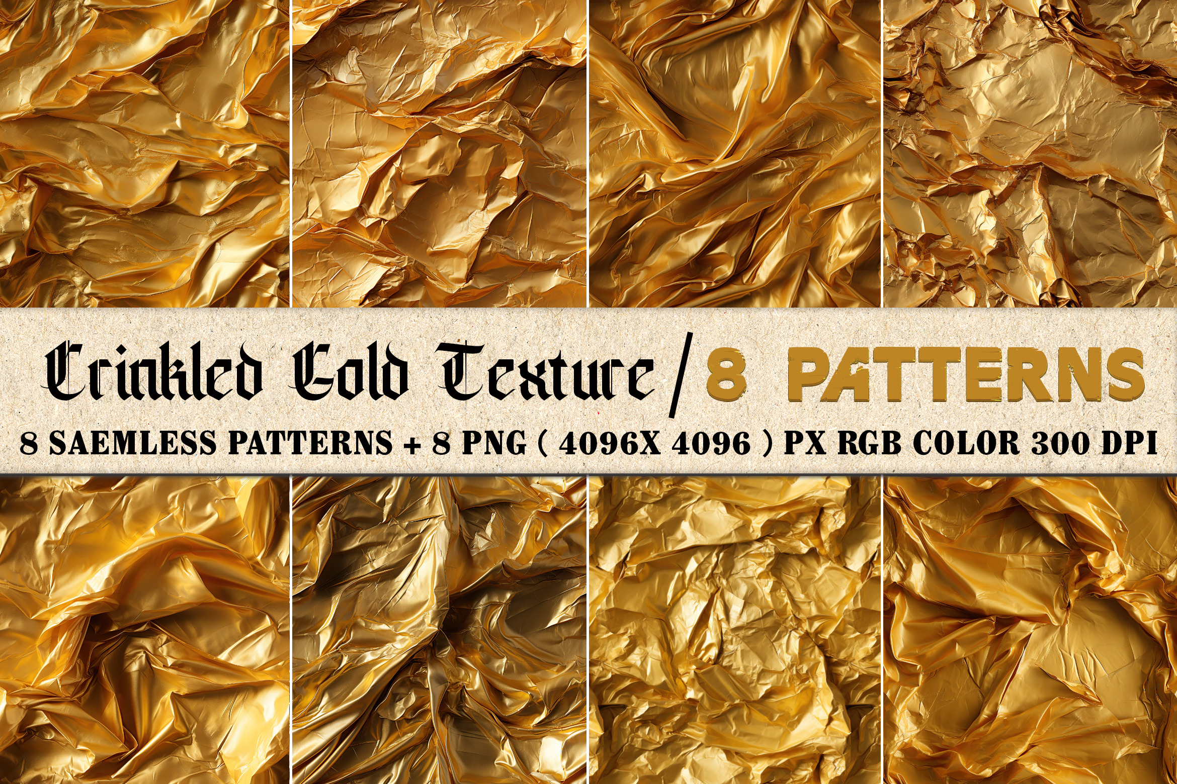 Crinkled Gold Texture 8 Patterns, a Texture Graphic by one-touch