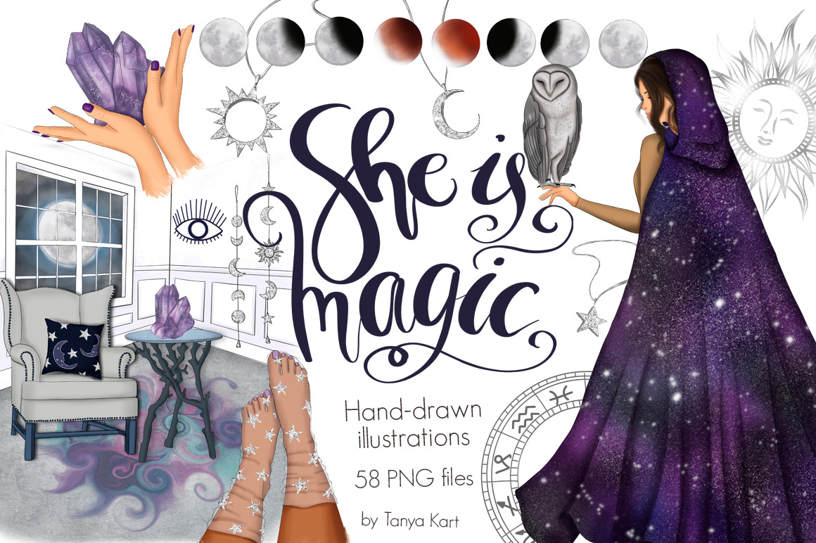 She Is Magic Clipart & Patterns, a Decorative Illustration by Tanya Kart