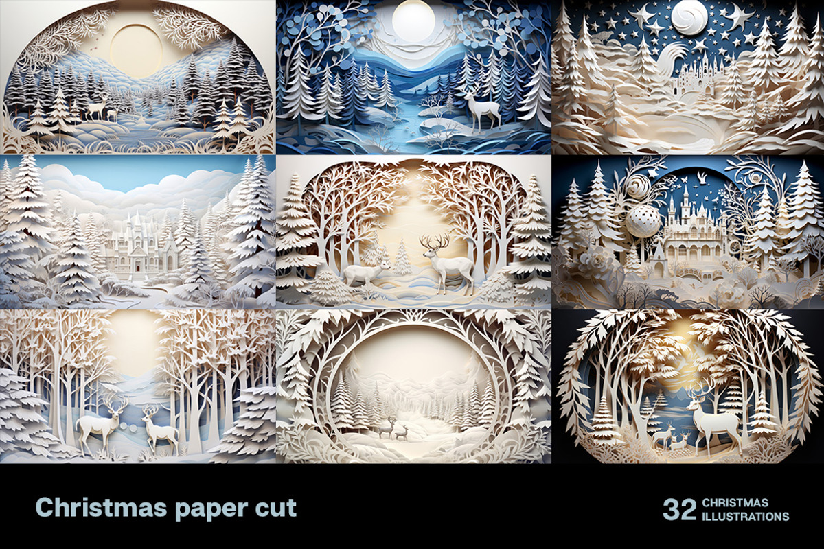 Christmas paper cut. Collection, a Seasonal Illustration by Handmadefont