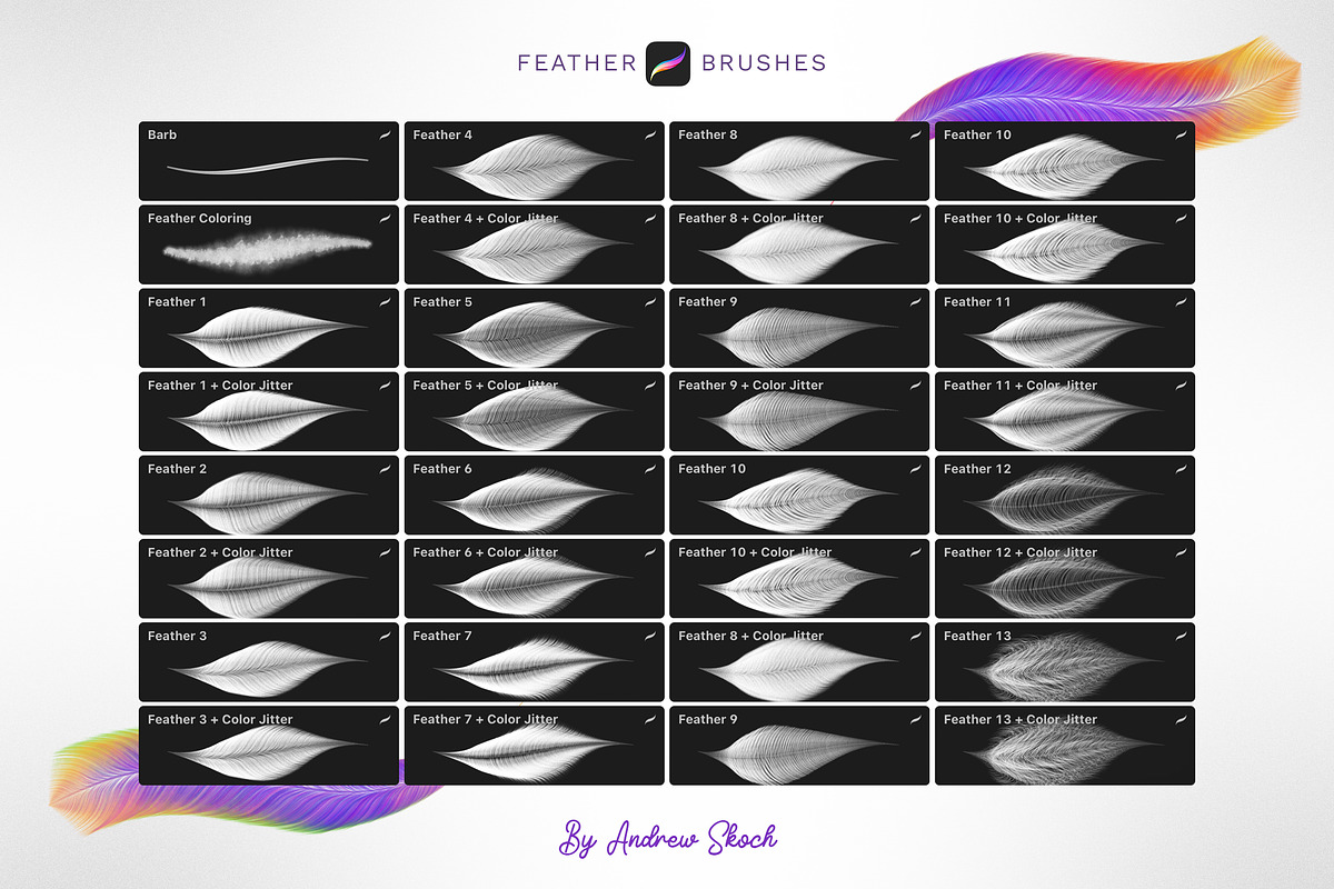 Feathers Procreate Brushes, a Brush Add-On by Andrew Skoch Design