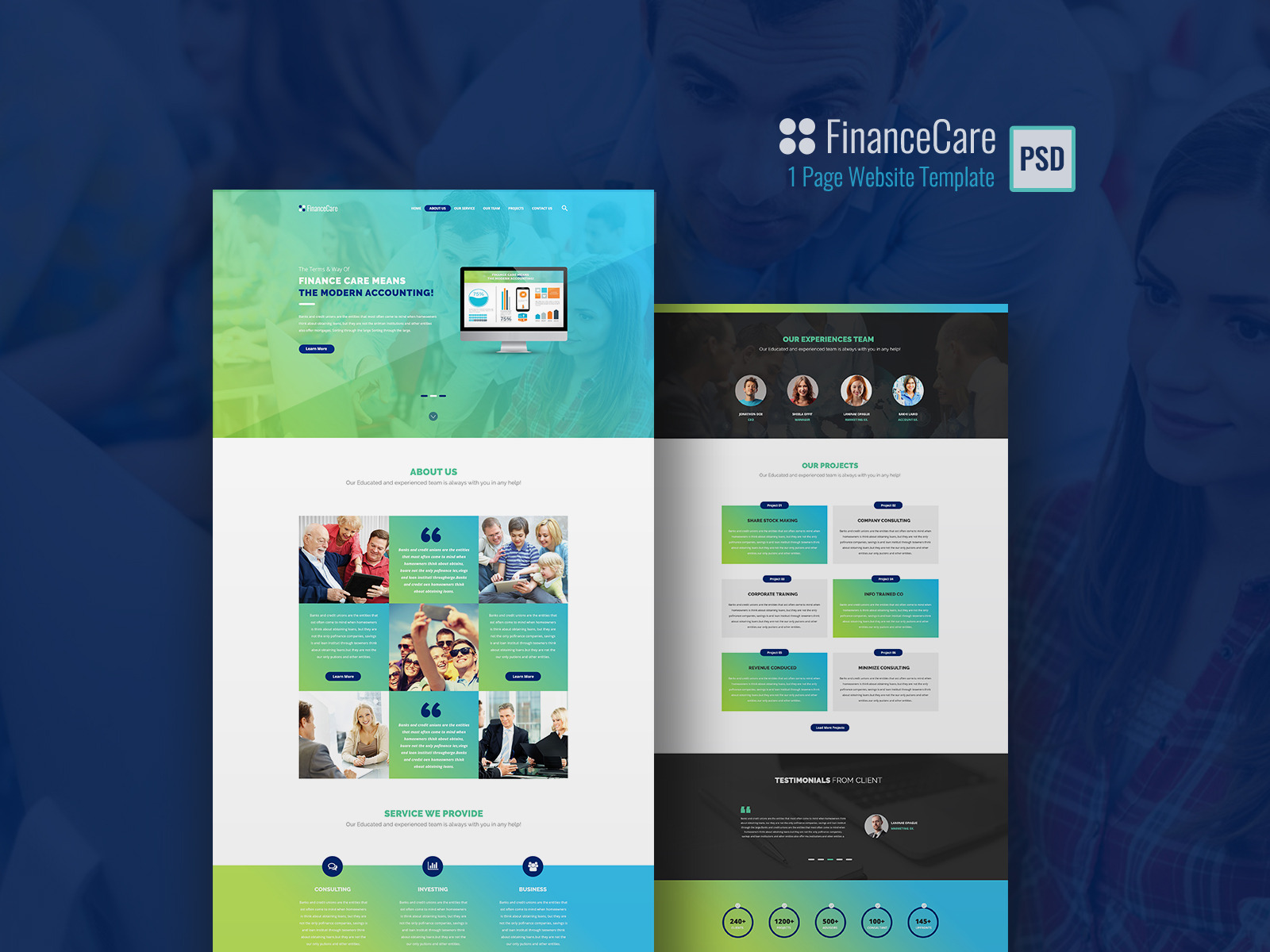 FinanceCare 1 Page PSD template, a Websites & App Template by Layout ...