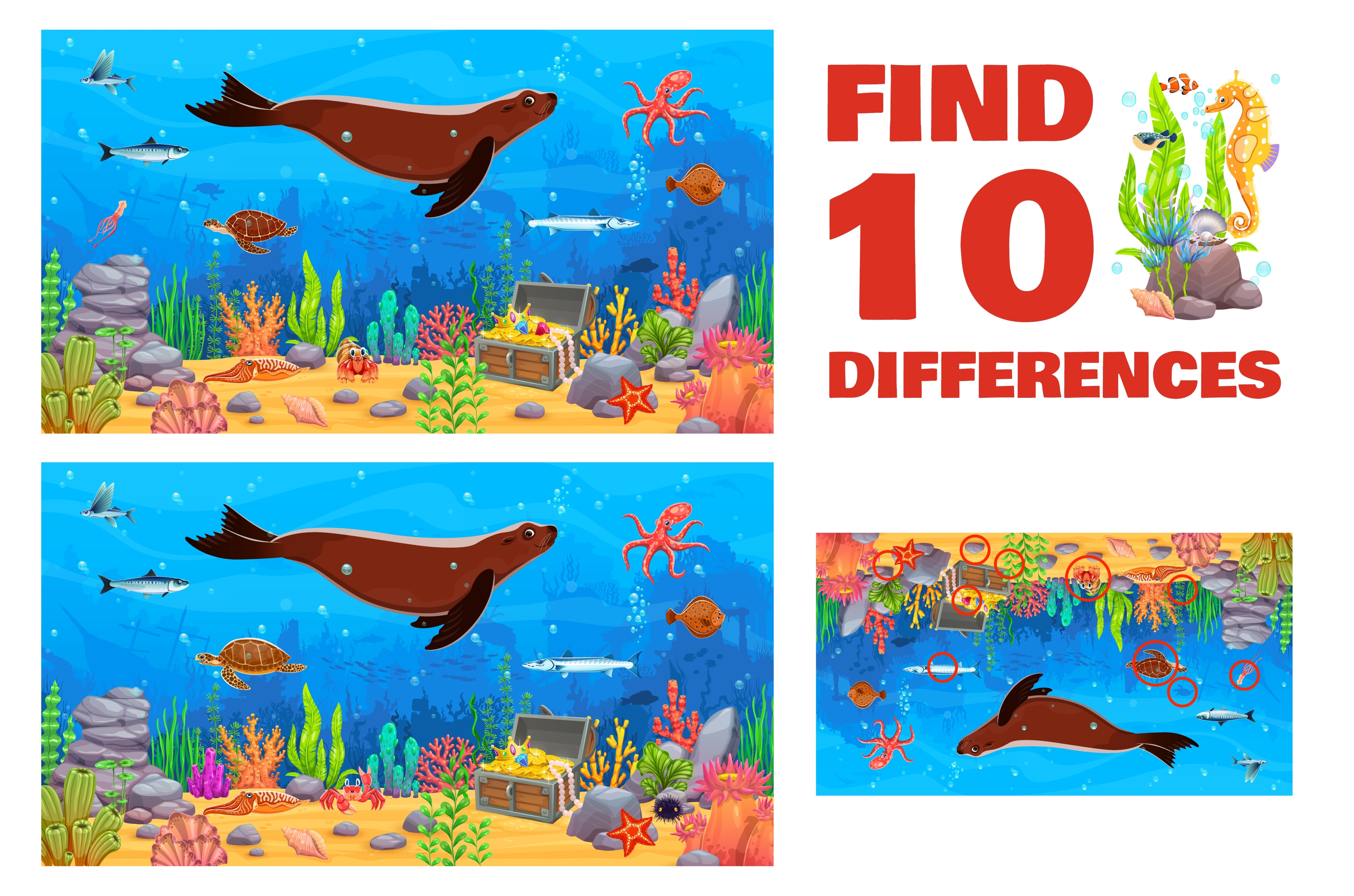 Kids game find ten differences, an Animal Illustration by Vector Tradition