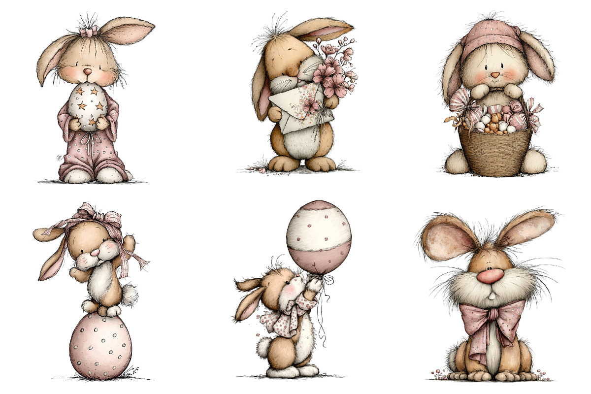 Whimsical Easter Bunny Clipart, an Illustration by CreationArt