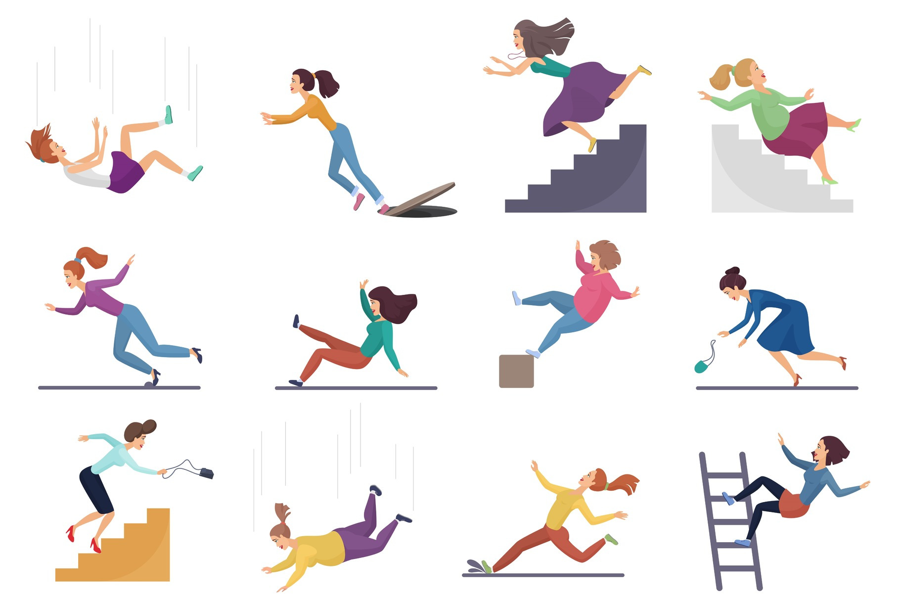 Falling females people set, a Healthcare Illustration by Lemberg Vector