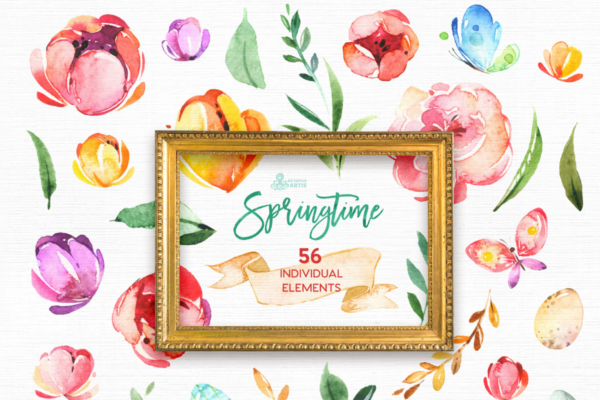 Springtime. Watercolor collection, an Illustration by OctopusArtis ...
