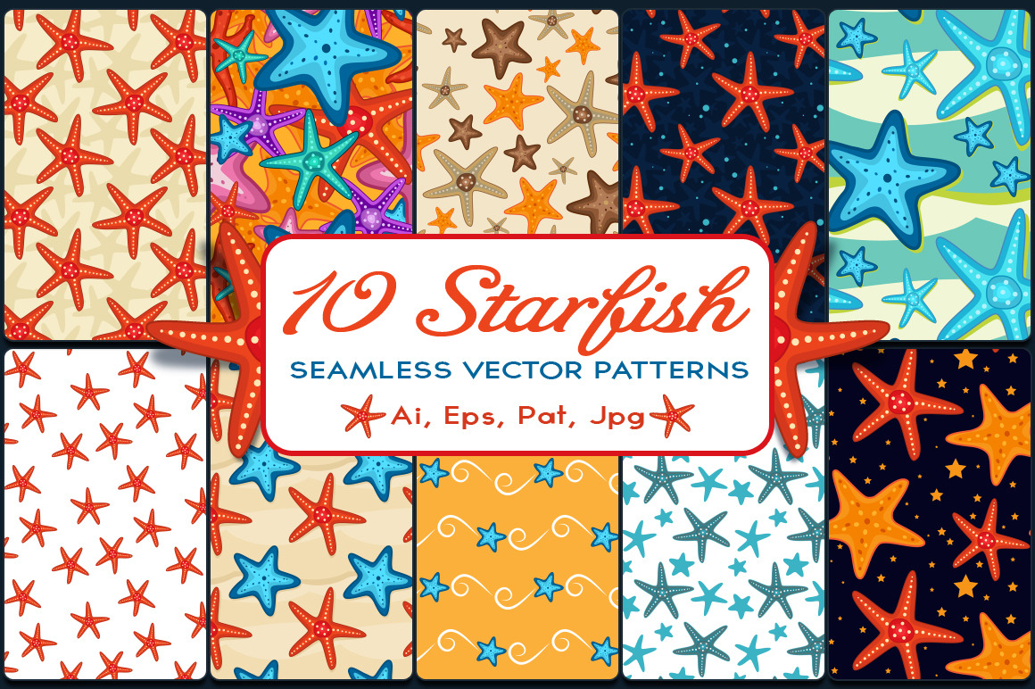10 Starfish Seamless Patterns, a Pattern Graphic by deceangabriela