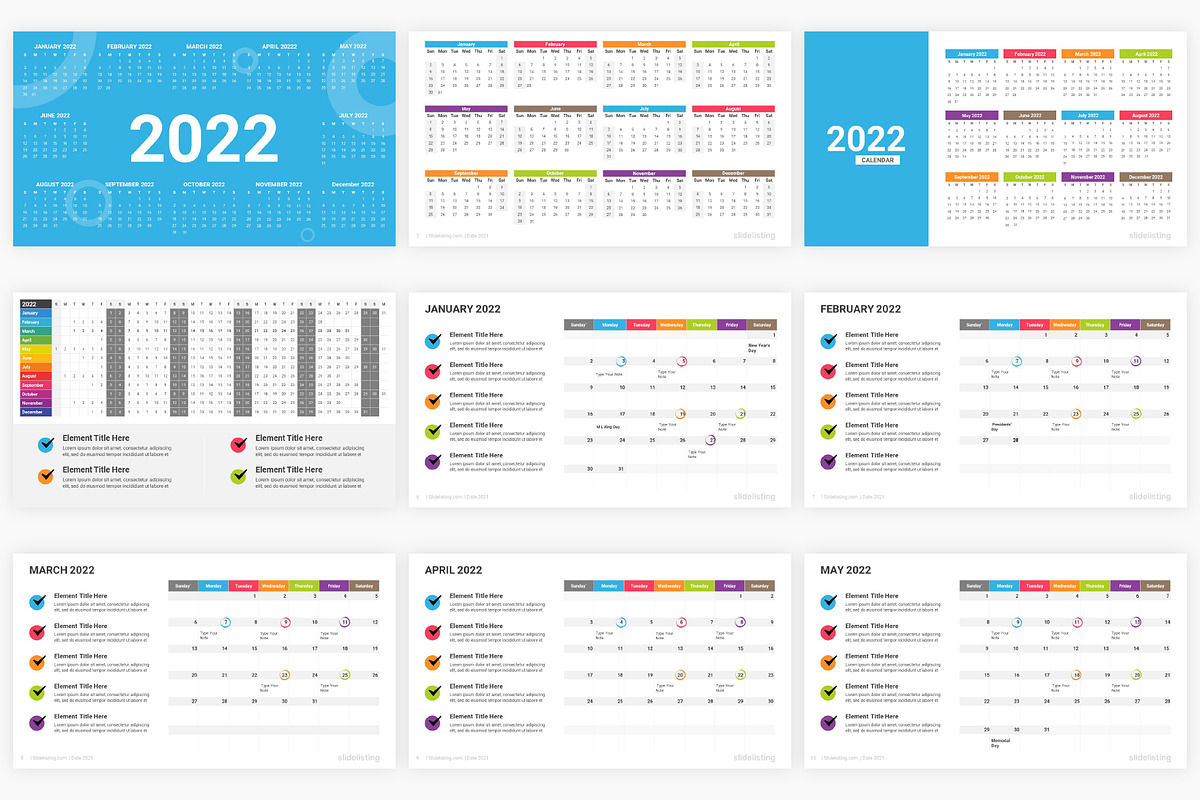2022 calendar PowerPoint diagrams