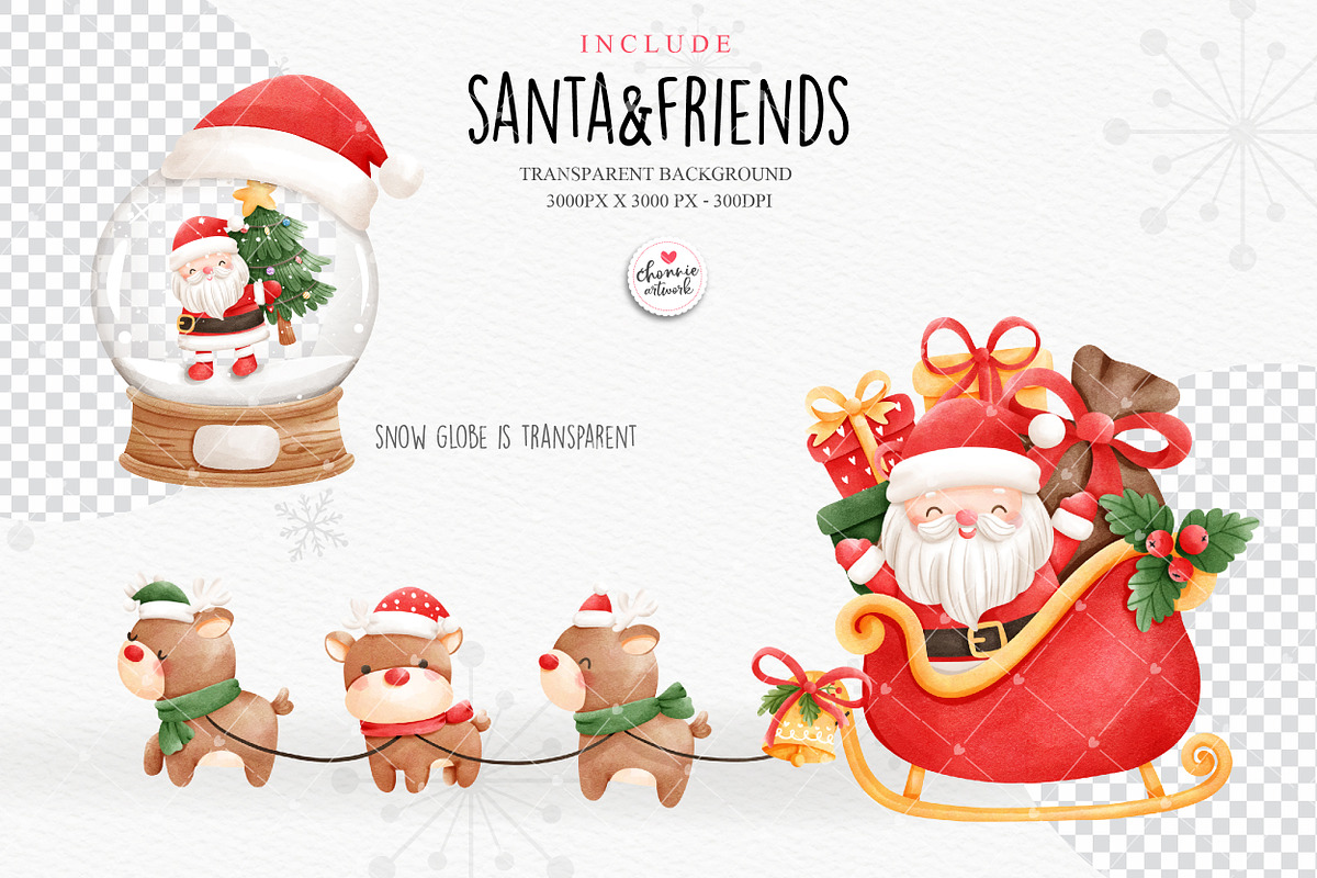 Christmas Clipart, Santa Claus, a Decorative Illustration by Chonnieartwork