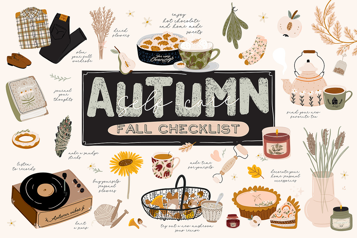 Autumn daily self-care routine, an Illustration by Ruslana Lubenets