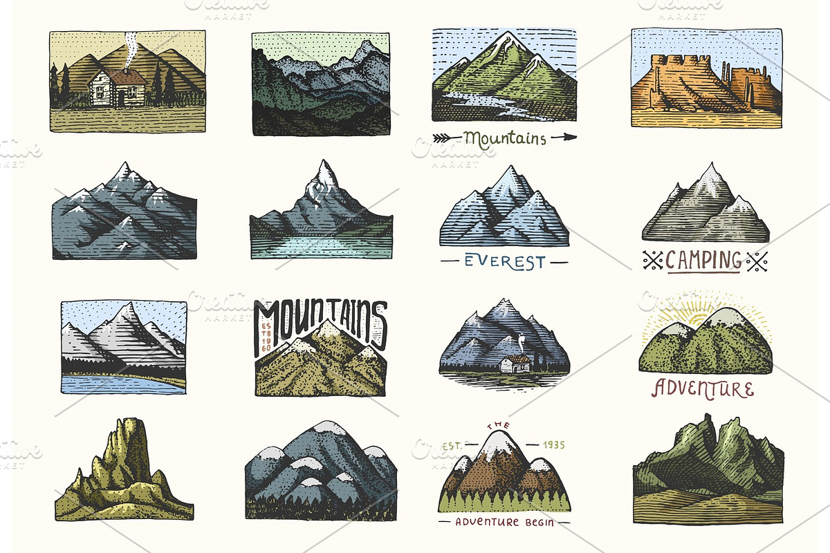 Mountain Labels or Badges for Travel, an Illustration by Arthur Balitskiy