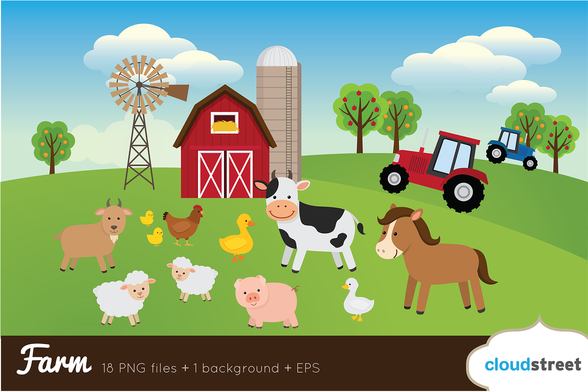 Farm Clip Art, an Animal Illustration by cloudstreetlab