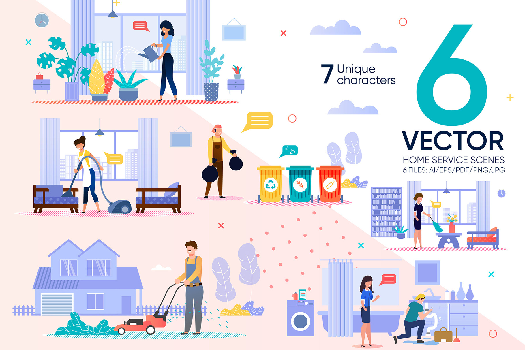 Home Service Vector Scenes, an Object Illustration by PavelVinnik ...