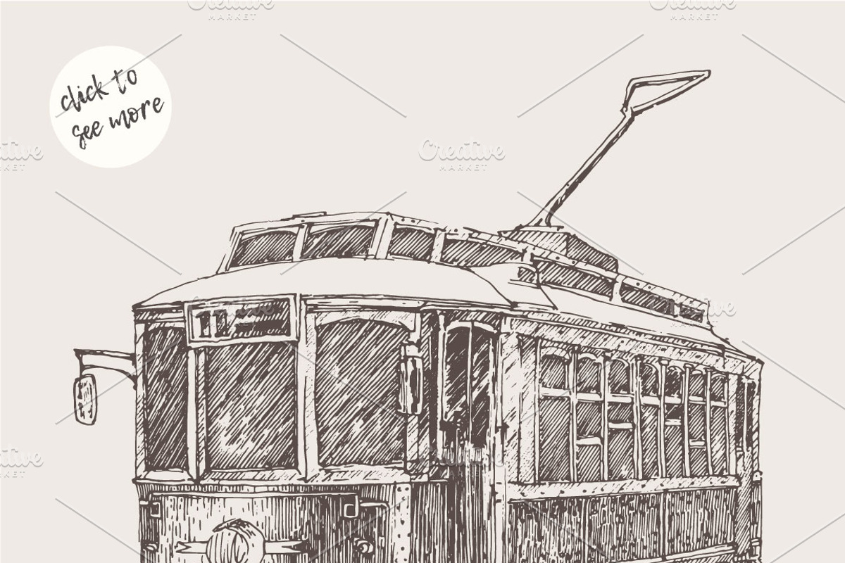 Two illustrations of vintage trams, an Illustration by ...