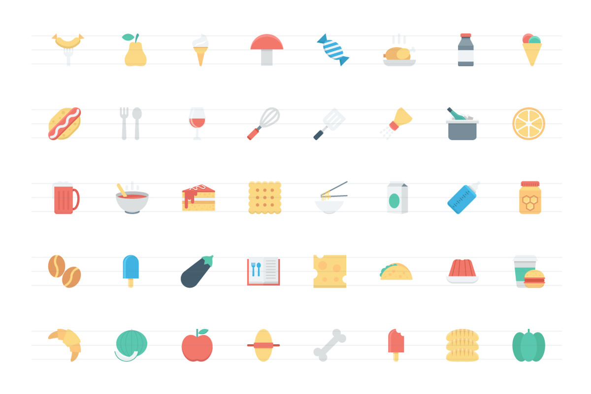 184 Flat Food Icons, a Duotone Icon by Creative Stall