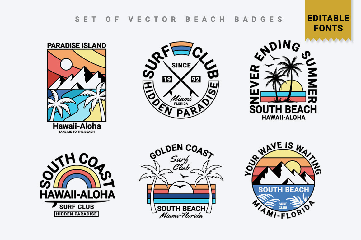 Vector Beach Badges, an Illustration by cd-design.co