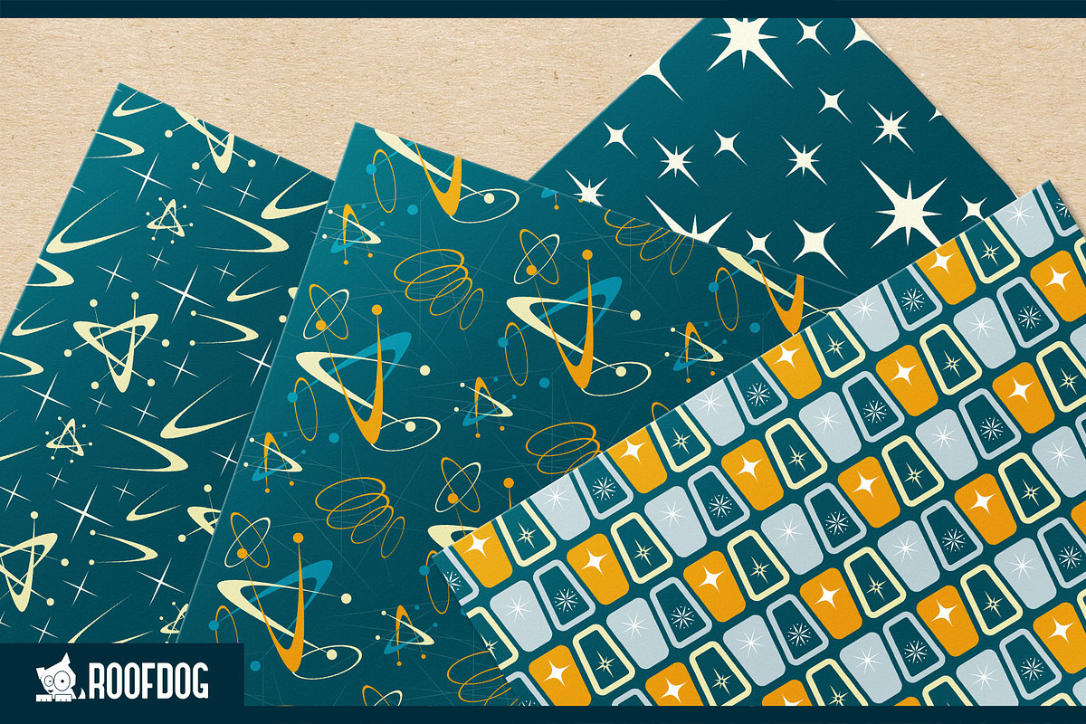 1950s mid century atomic starbursts, a Pattern Graphic by Roofdog Design