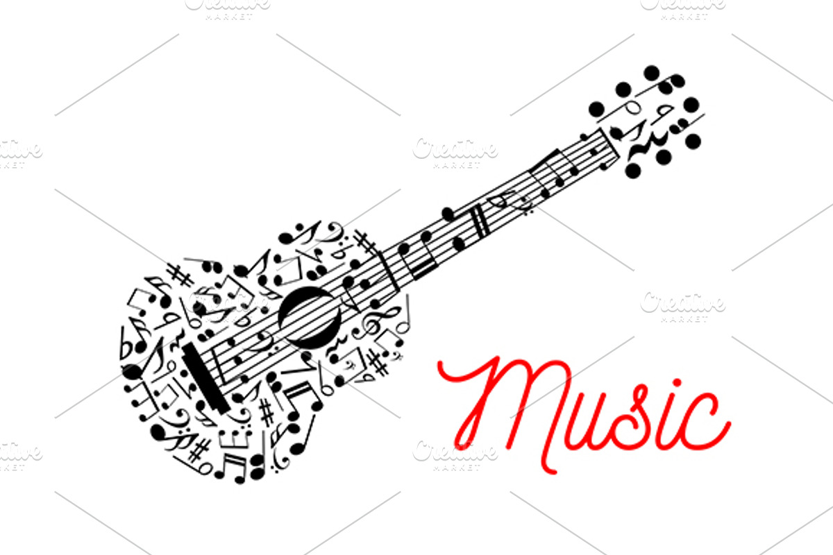 Acoustic guitar with musical notes, a Background Graphic by Vector ...