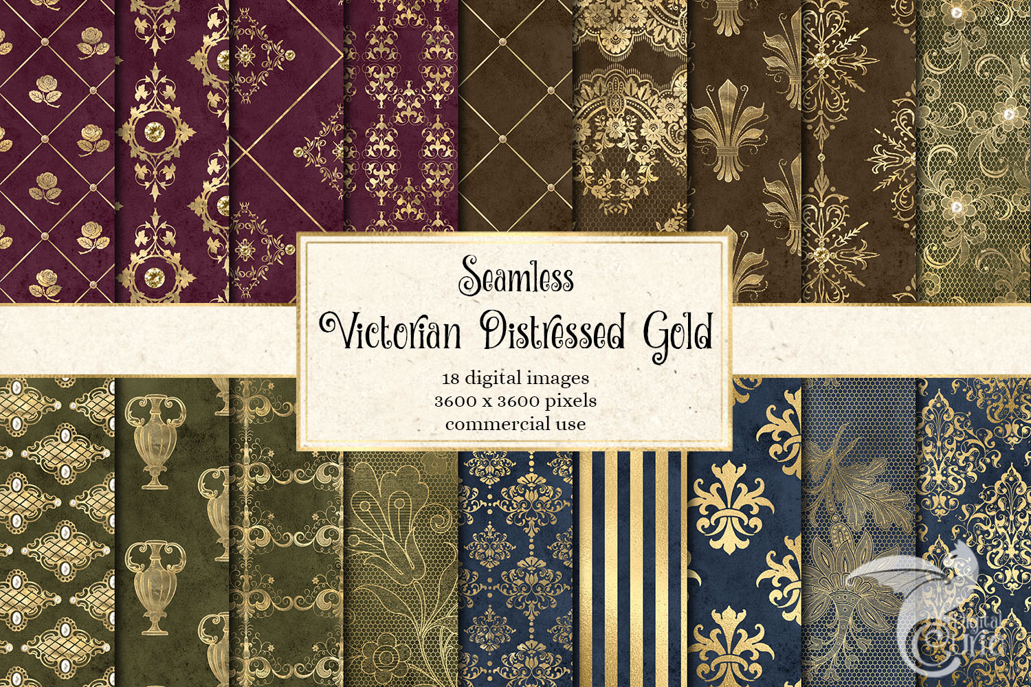 Victorian Distressed Gold Patterns, a Pattern Graphic by Digital Curio ...
