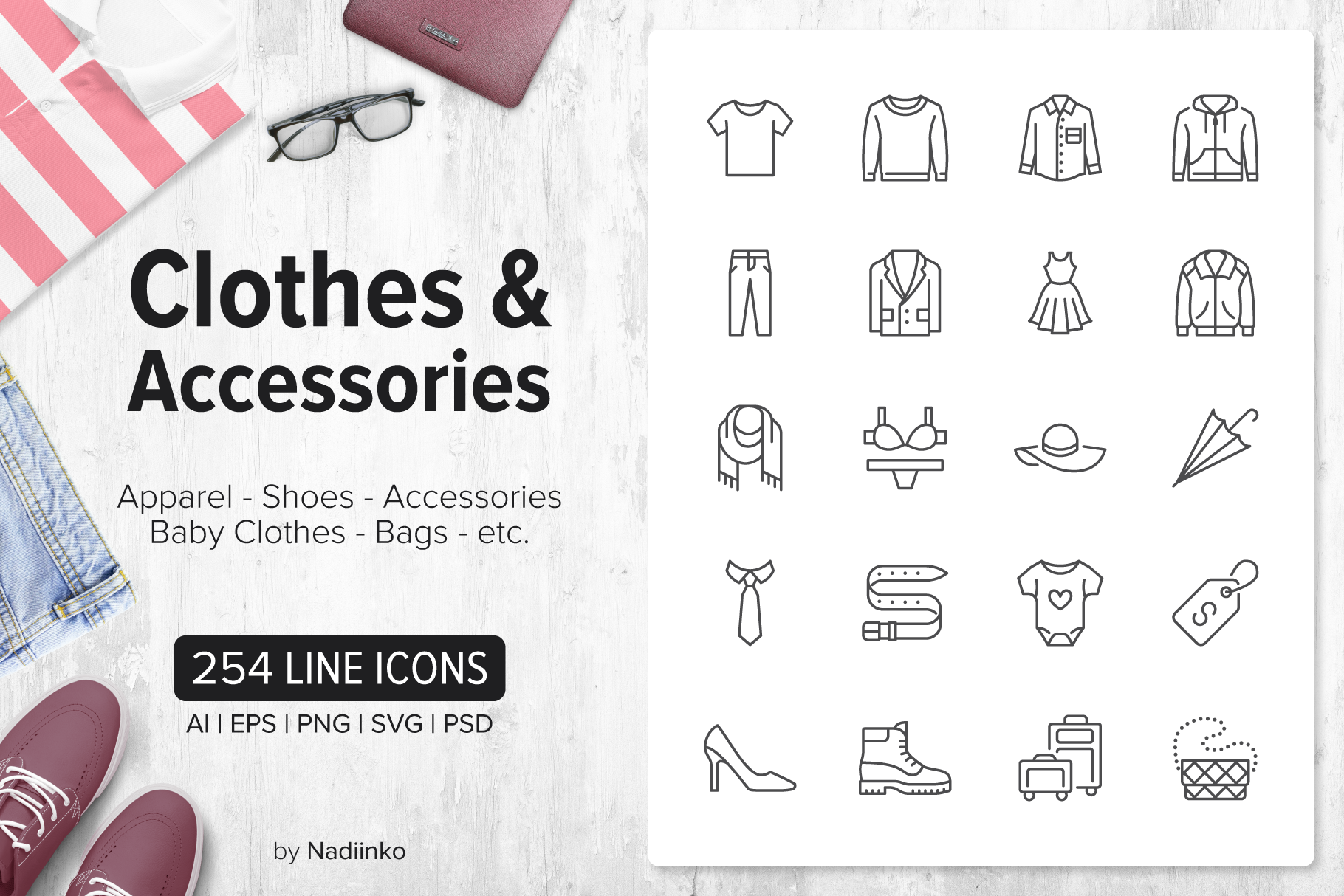 254 Clothes & Accessories Icons, an Outline Icon by Nadiinko | Creative ...