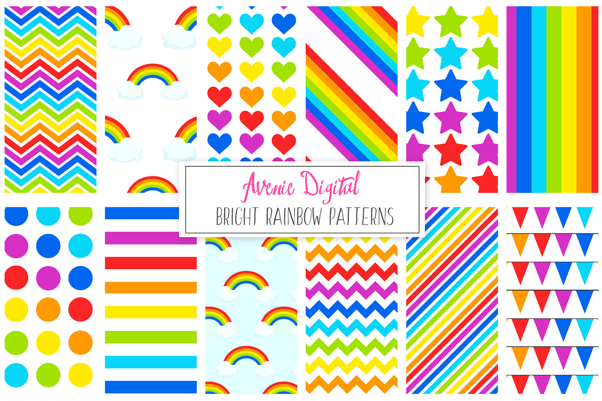 Rainbow Patterns + Digital Paper, a Pattern Graphic by Avenie Digital