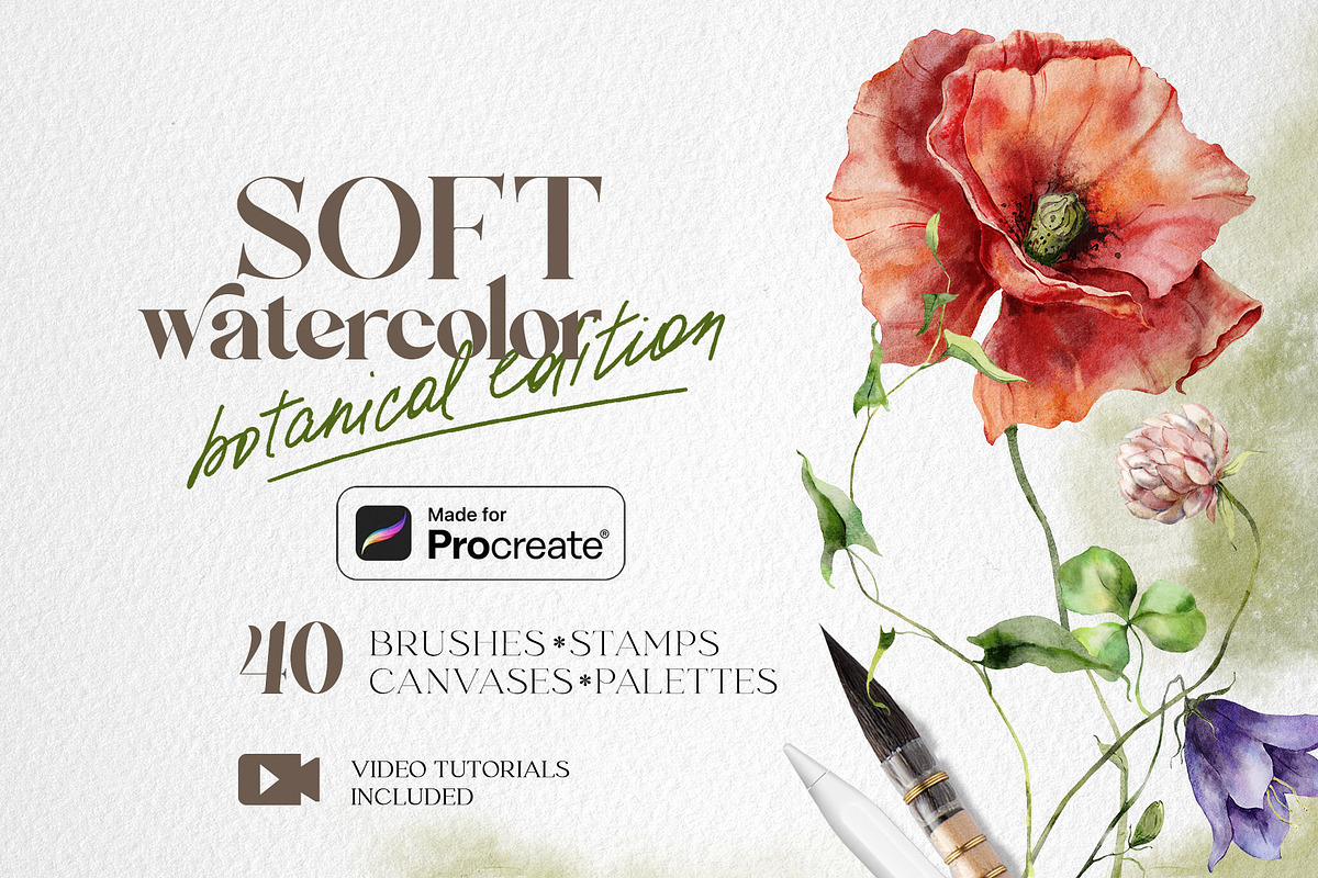 Botanical watercolor Procreate brushes